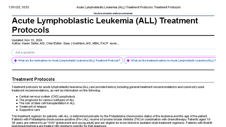 10:53 Acute Lymphoblastic Leukemia (ALL) Treatment Protocols Overview ...