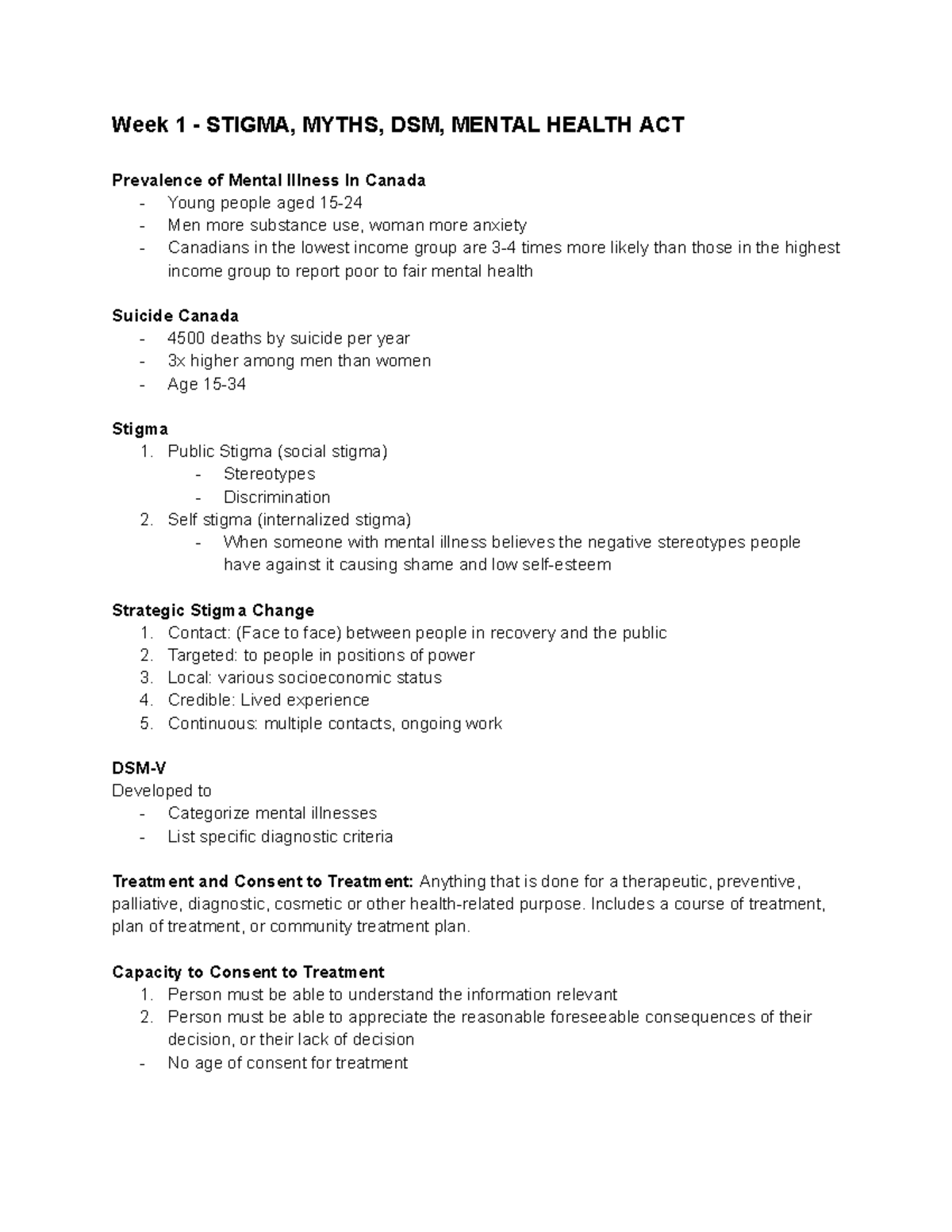 Mental Health Quiz 1 Review: Stigma, Disorders, and Treatments - Studocu