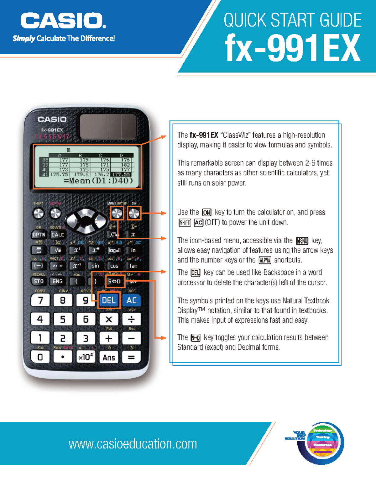 Fx-991EX Quick Reference Guide: Features & Functions Overview - Studocu