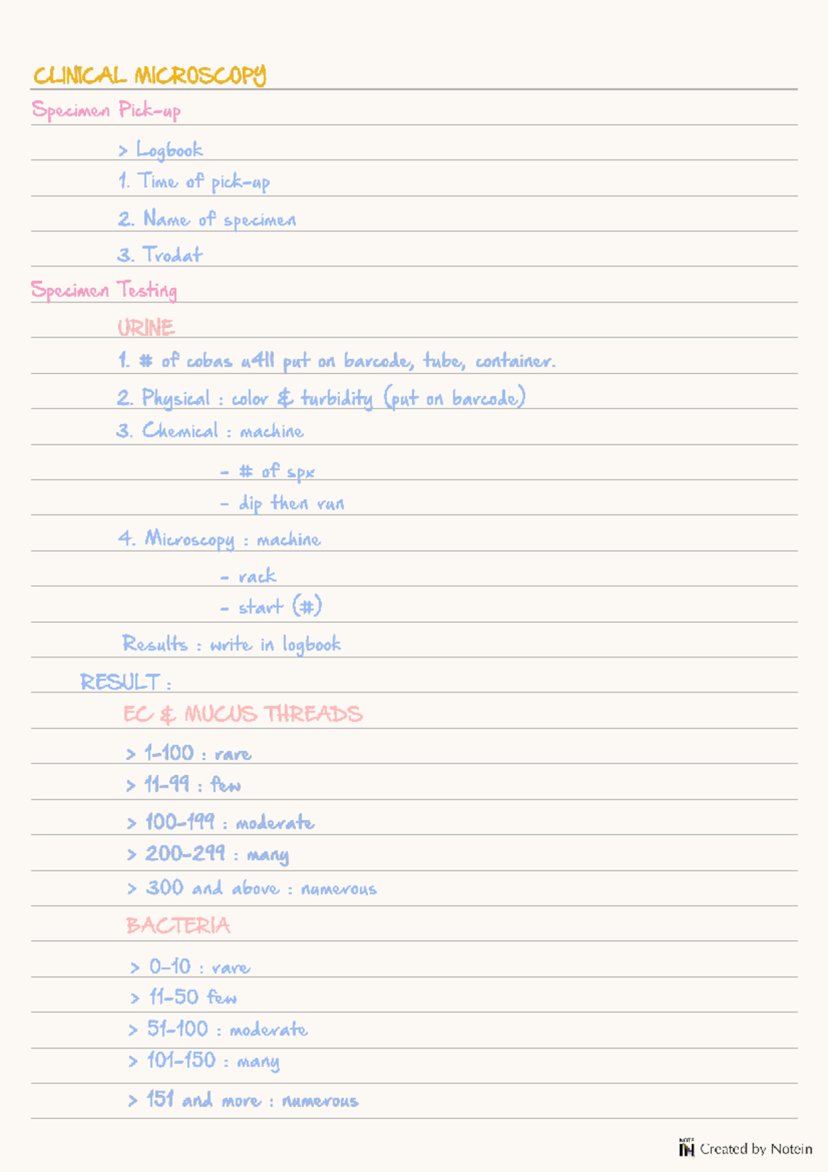Aubf MM - Clinical Microscopy Specimen Logbook and Results - Studocu