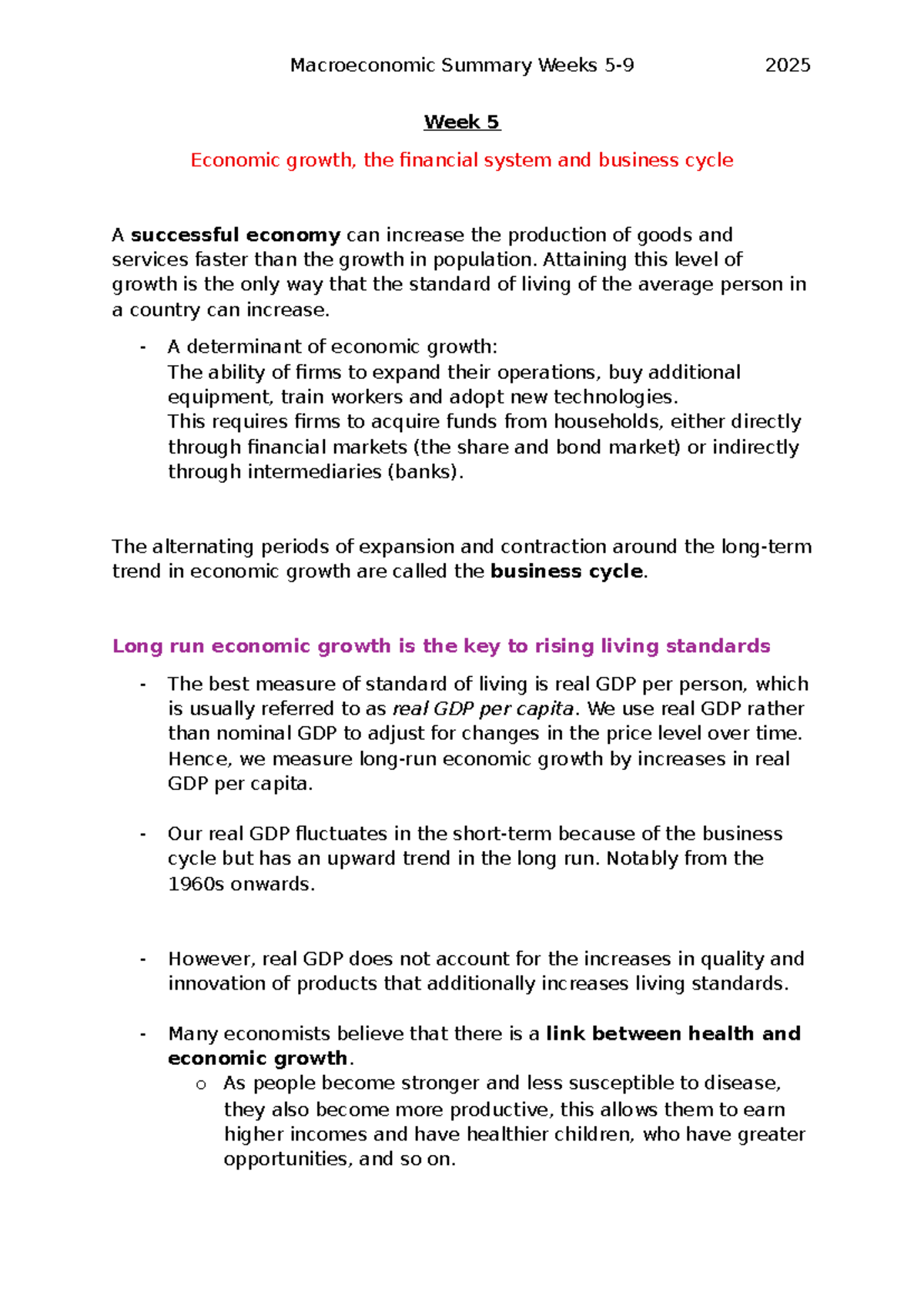 Macroeconomic Summary Wk 5: Economic Growth & Business Cycle - Studocu