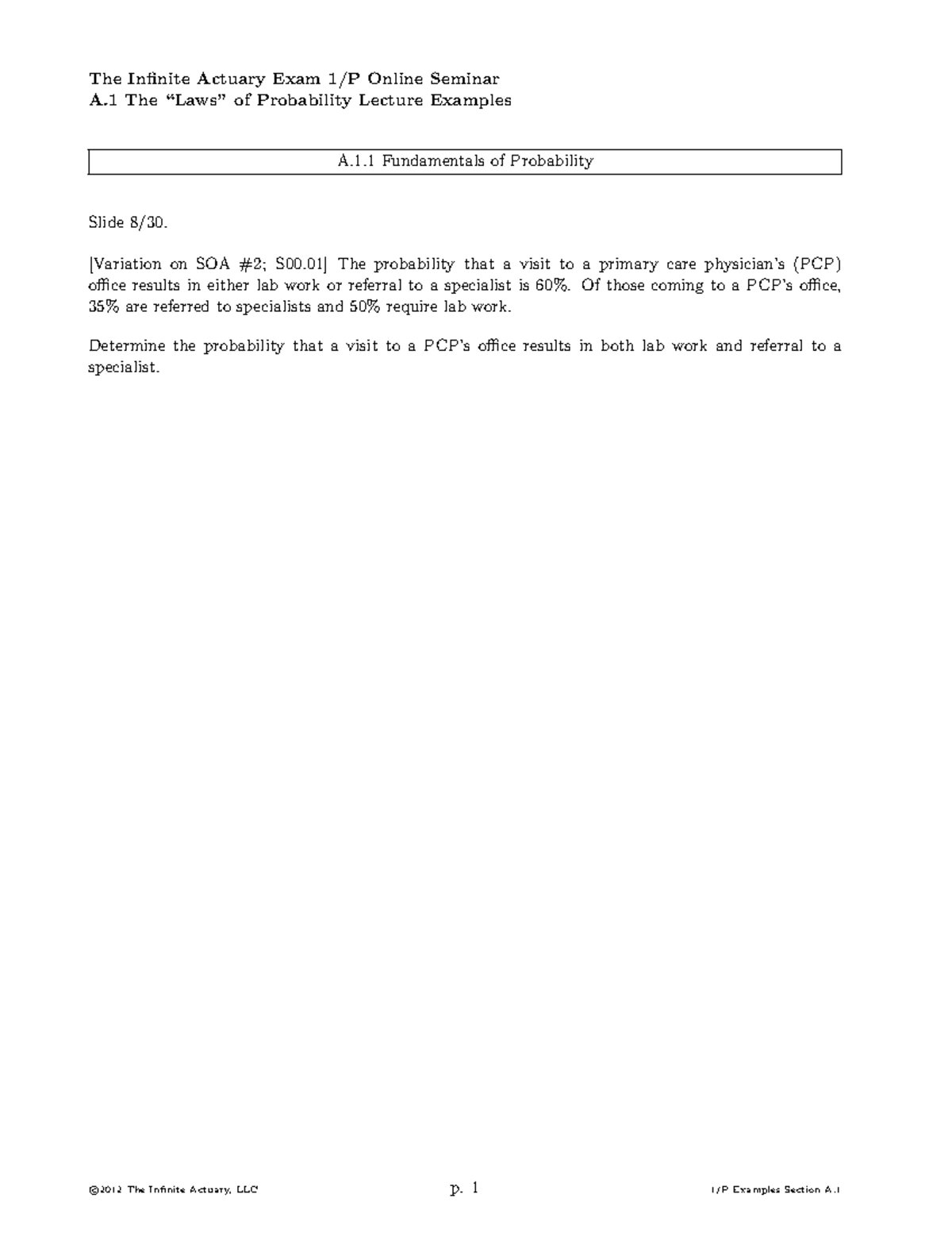 Probability Fundamentals: Lecture Examples for SOA Exam A.1 - Studocu