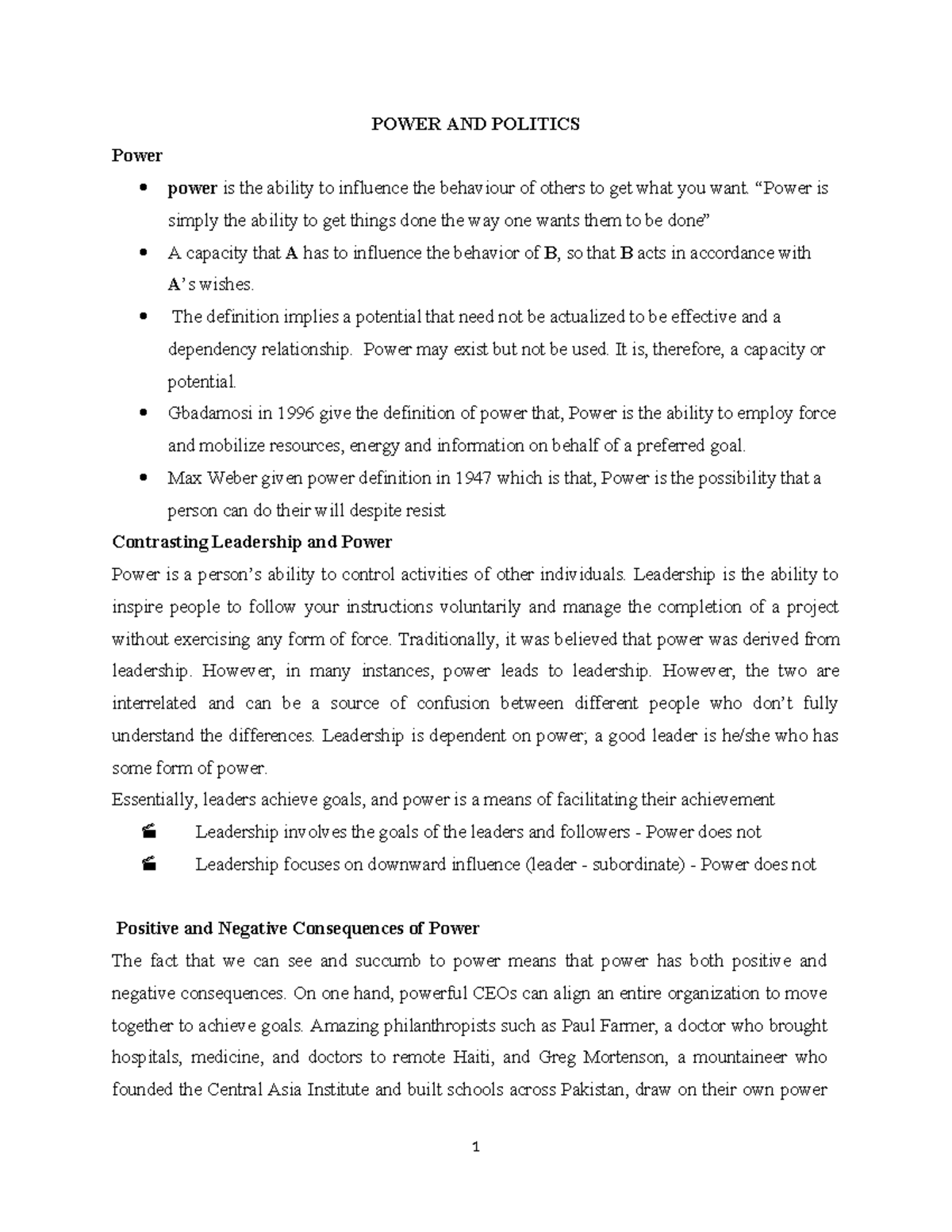 Power and Politics - Lecture Notes on Influence and Dependency - Studocu