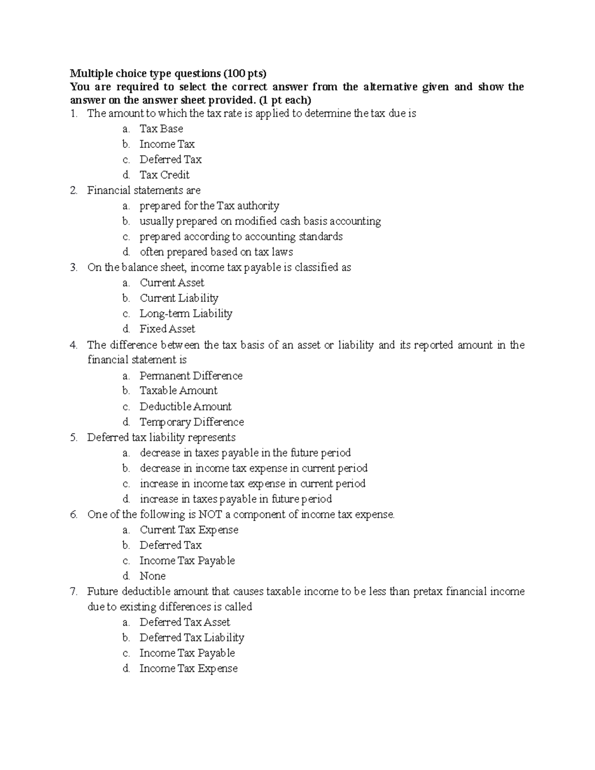 Advanced Accounting I Final Exam Questions and Answers - Studocu