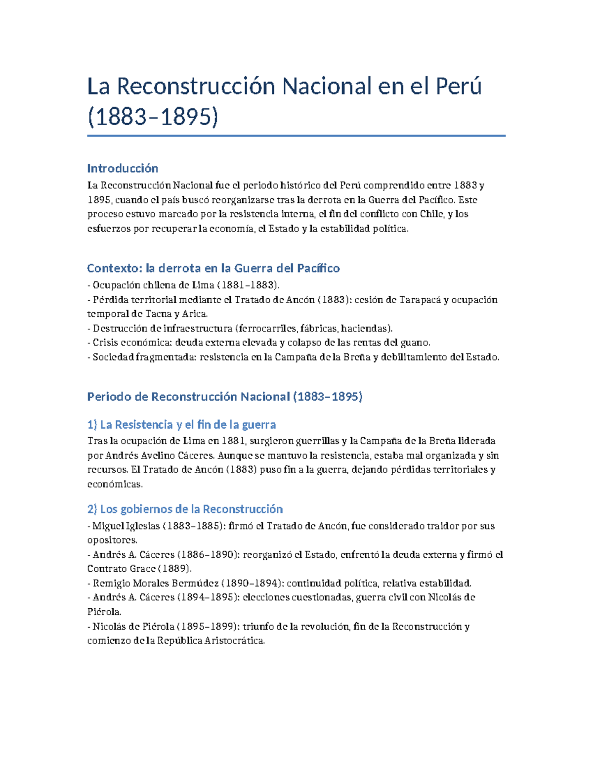 Reconstrucción Nacional en el Perú: Contexto y Desarrollo Histórico ...