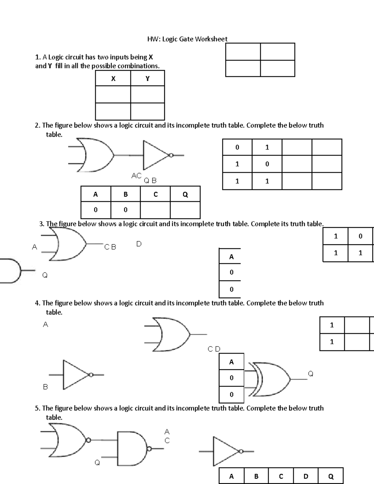 HW: Logic Gate Worksheet 1 - Truth Table Completions - Studocu