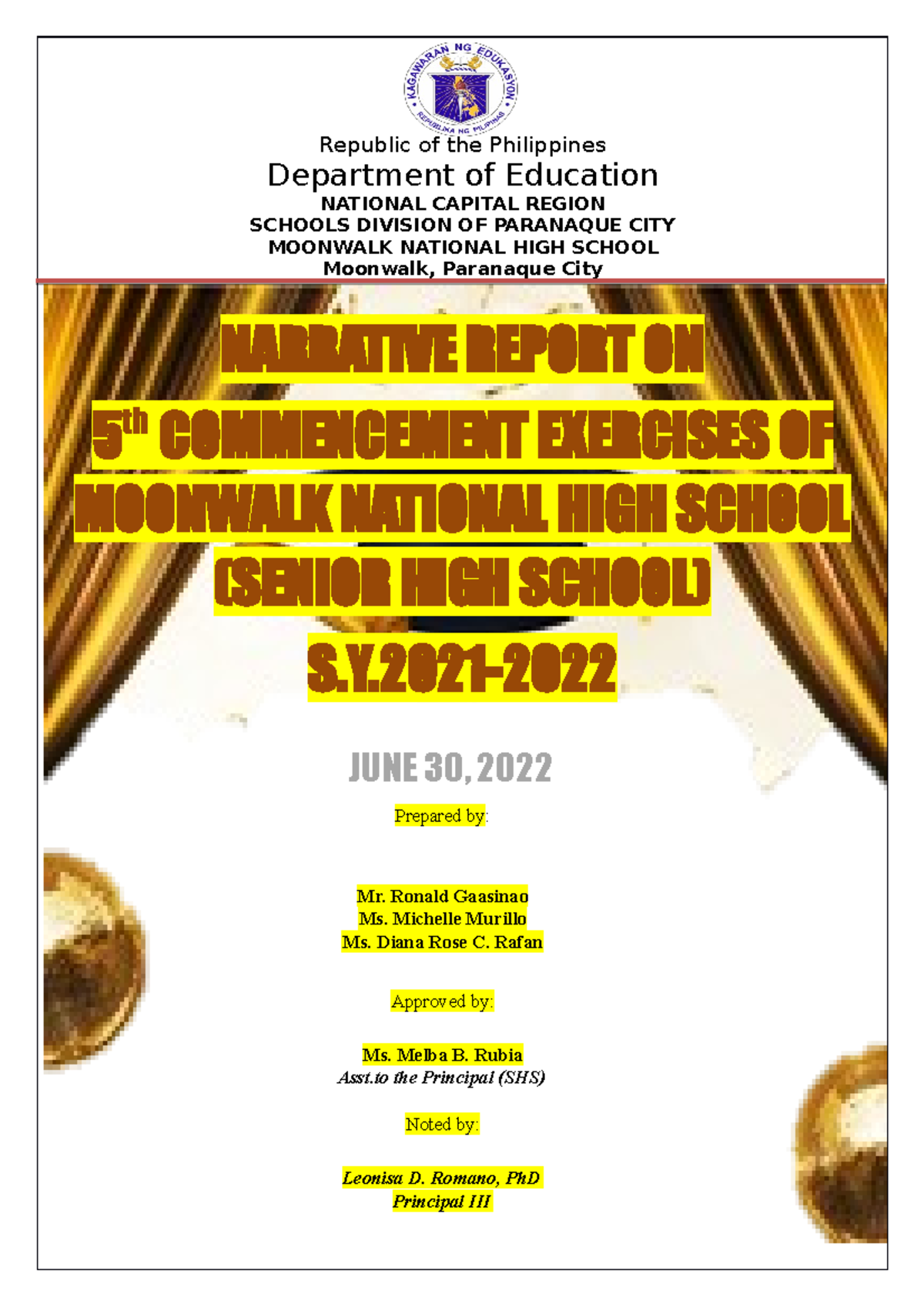 Graduation narrative - REPORT - Republic of the Philippines Department ...