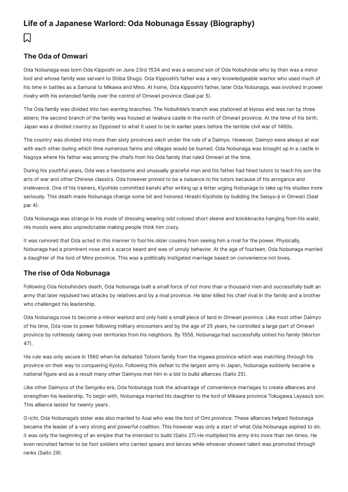Oda Nobunaga: Life of a Japanese Warlord - Biography Essay (HIST 101 ...