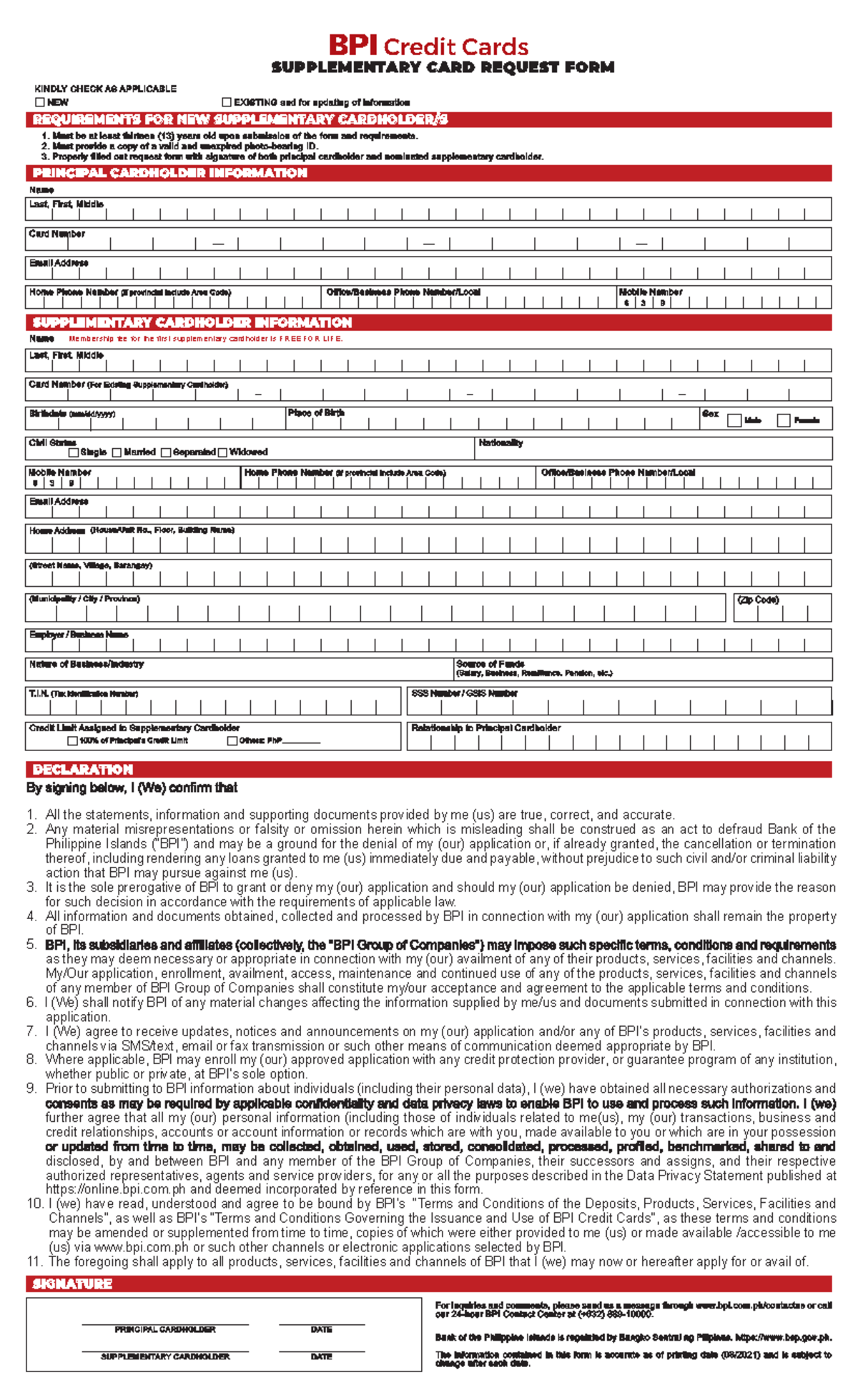 Supplementary Card Request Form for BPI Account Holders - Studocu