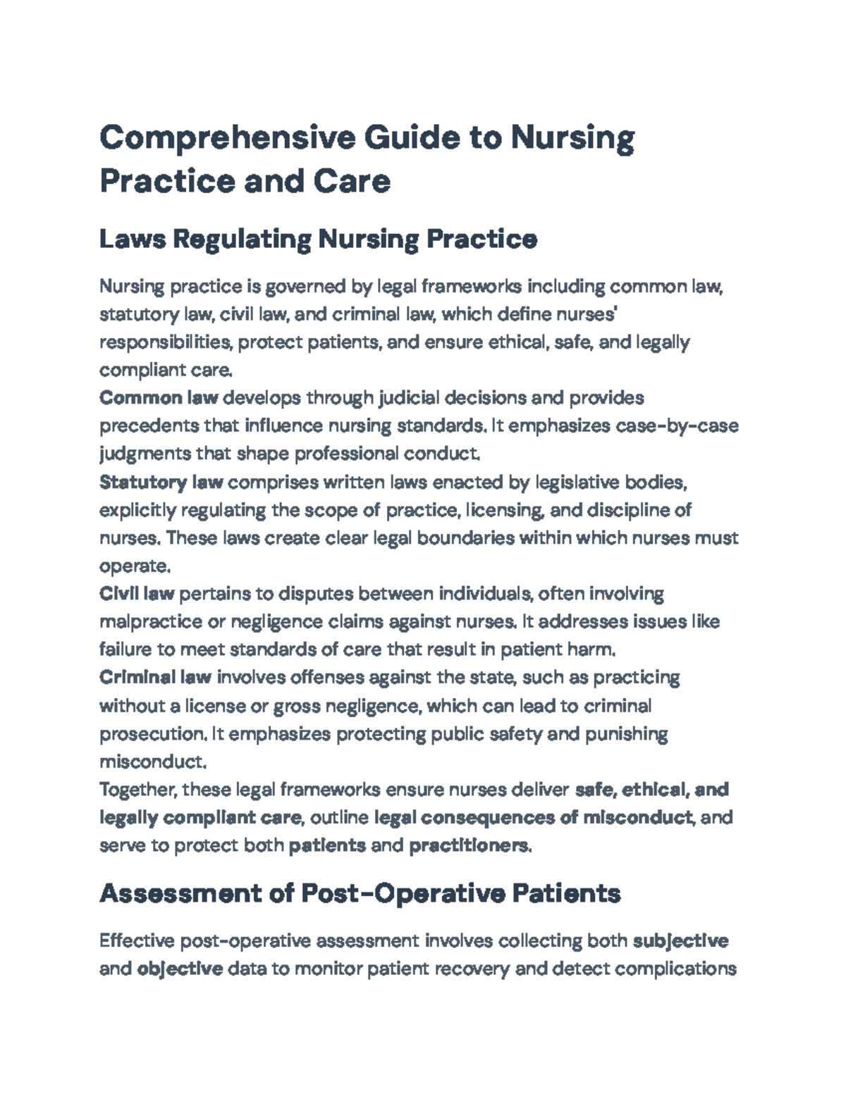 Comprehensive Guide to Nursing Practice & Care: Laws & Procedures (NUR ...