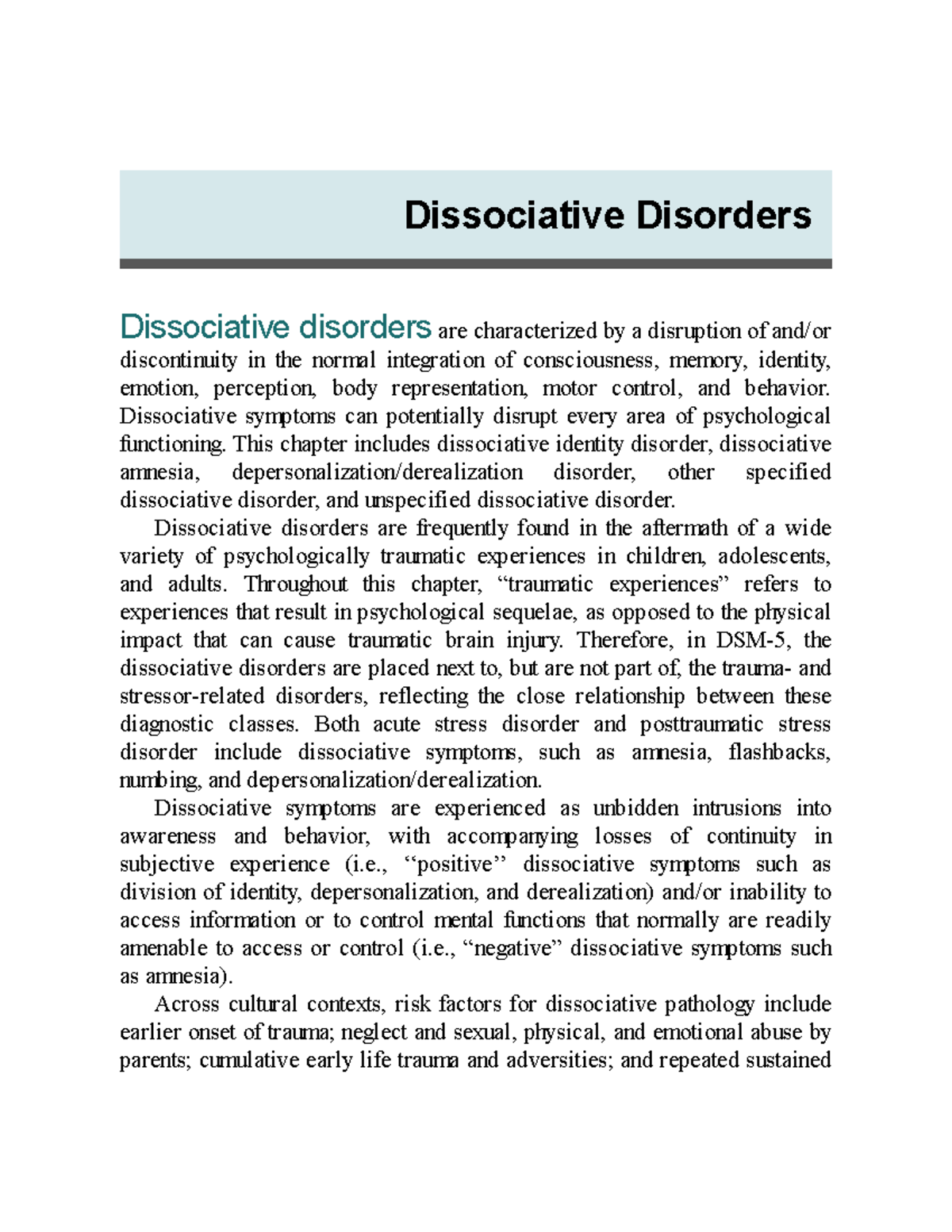 Dissociative Disorders: Understanding Symptoms and Diagnostic Criteria ...