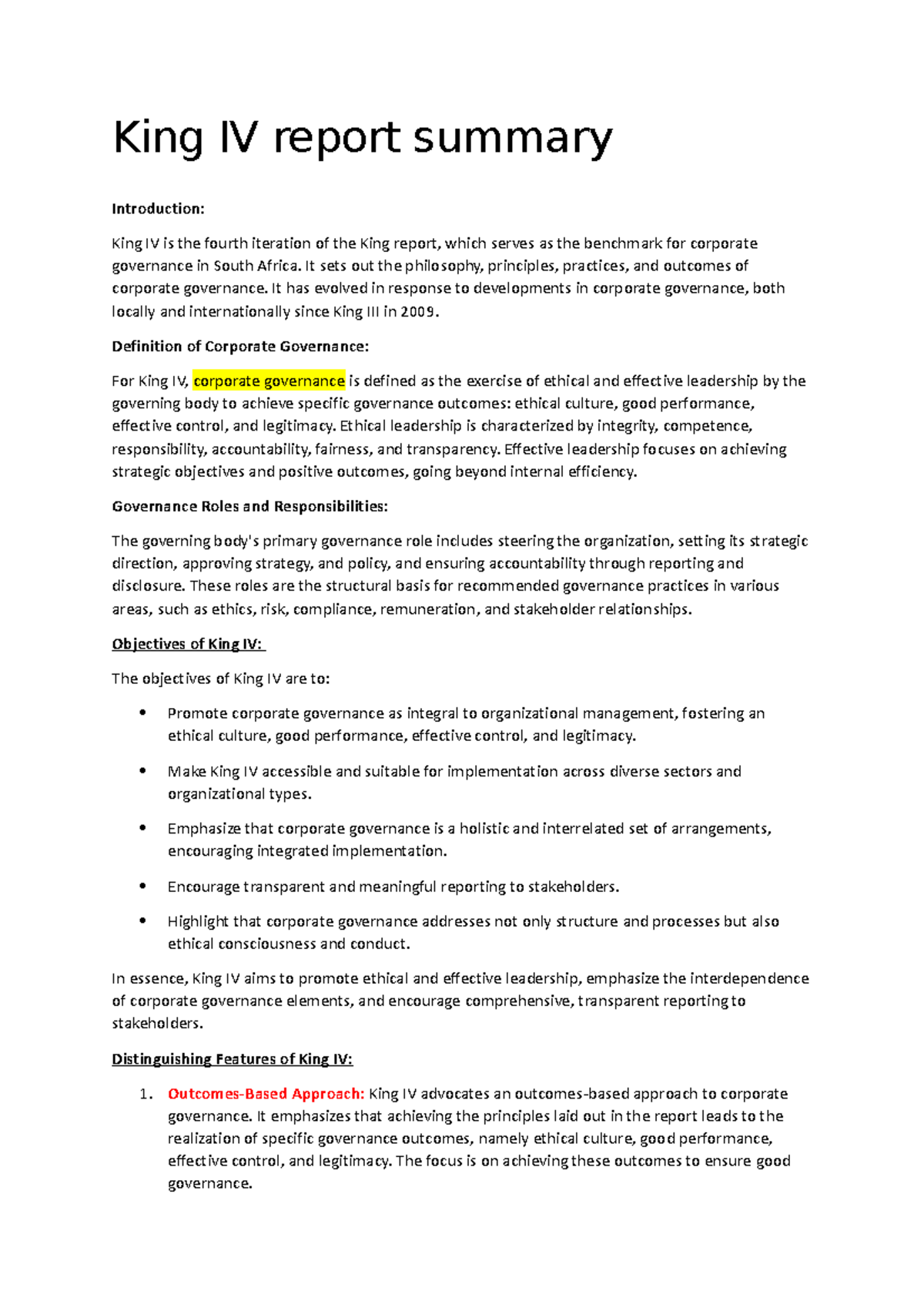King IV Report Summary: Corporate Governance Principles and Practices ...