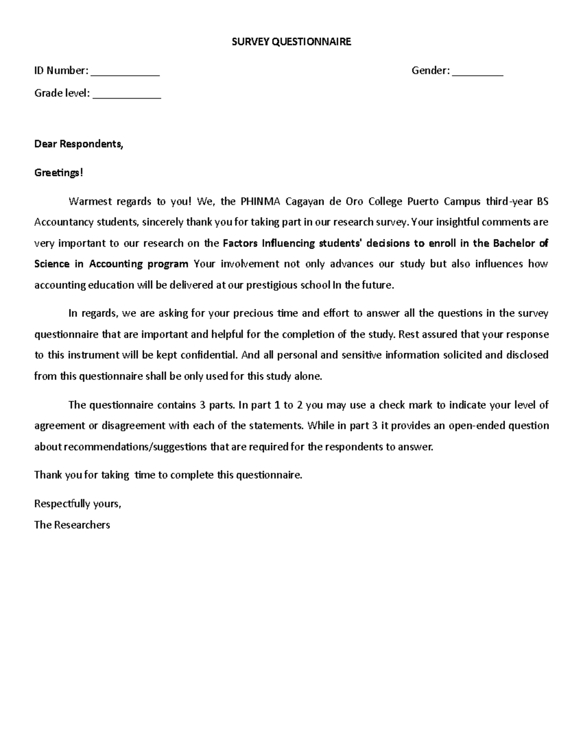 Questionnaire-final - Research sample questionnaire - SURVEY ...