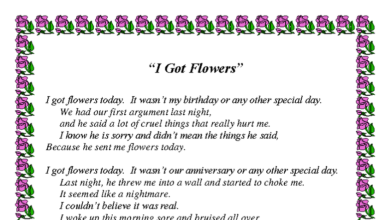 I Got Flowers Today: A Poem on Domestic Violence - Studocu