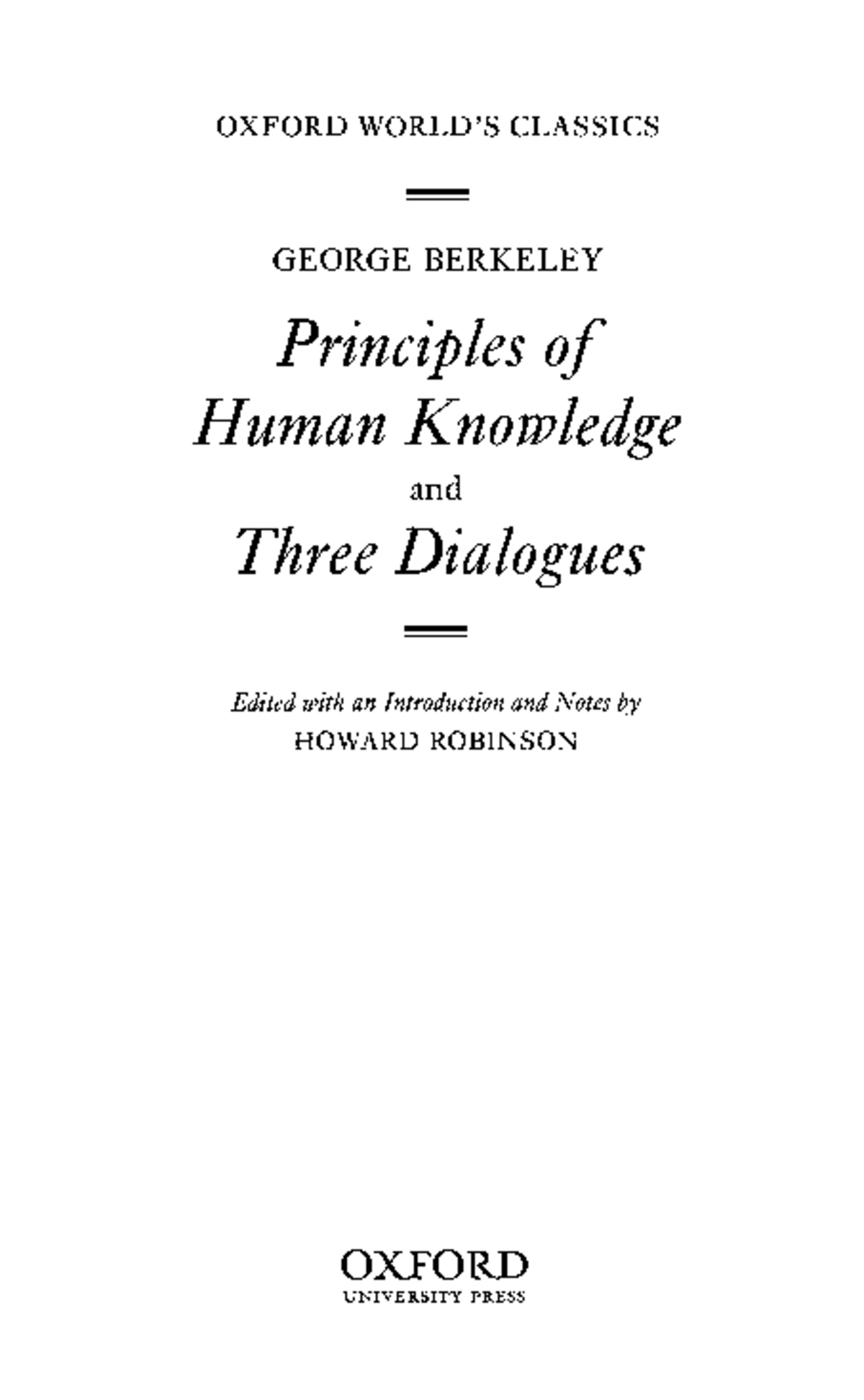 Principles of Human Knowledge and Three Dialogues: Overview - Studocu