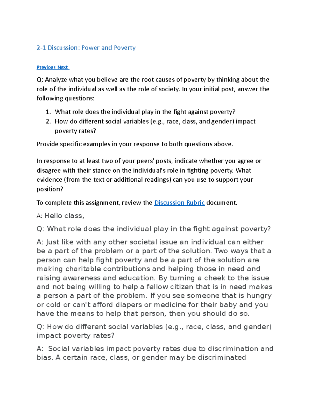 Sociology Discussion Qs: Power & Poverty - SOC-213 Week 2 Insights ...