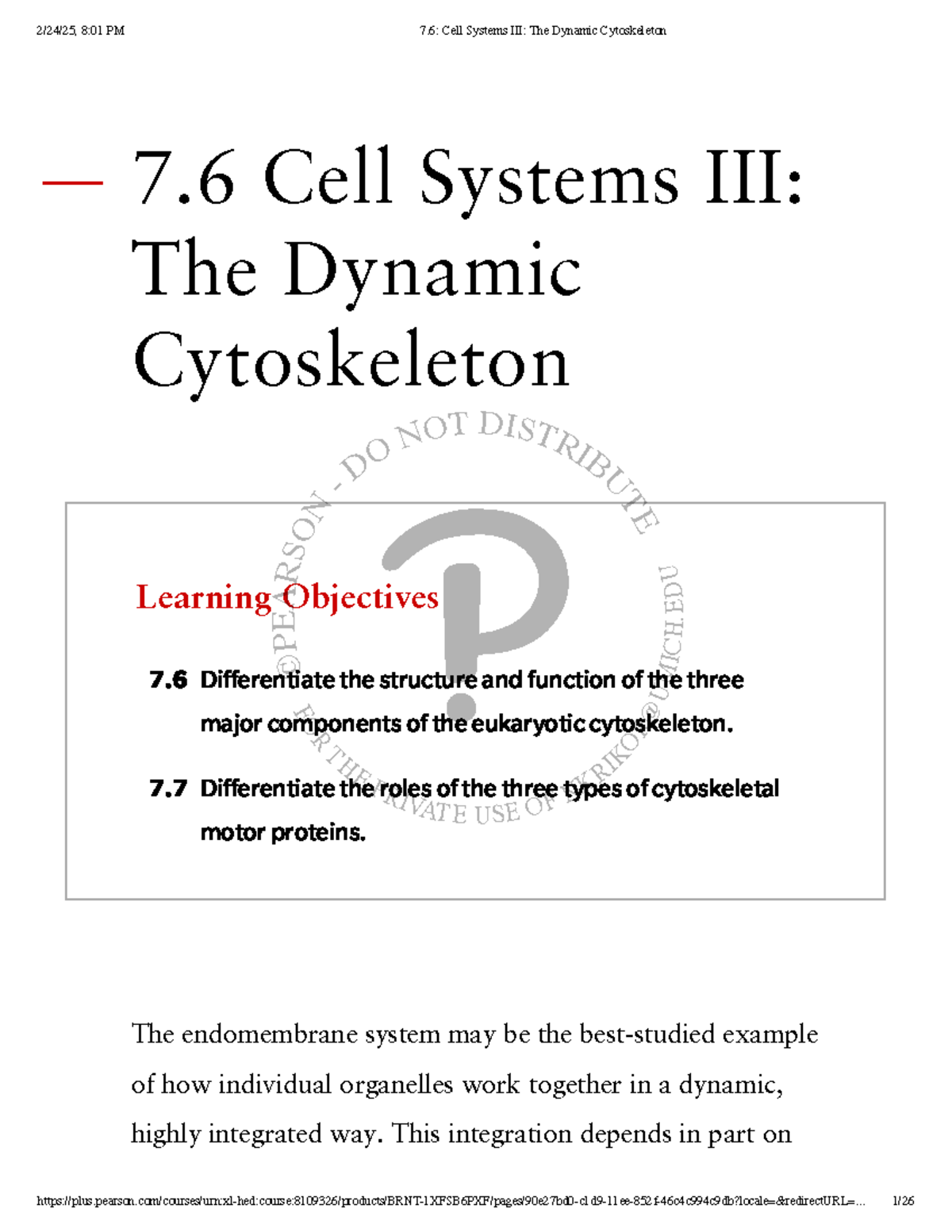7.6 Cell Systems III: Understanding the Dynamic Cytoskeleton - 7 Cell ...
