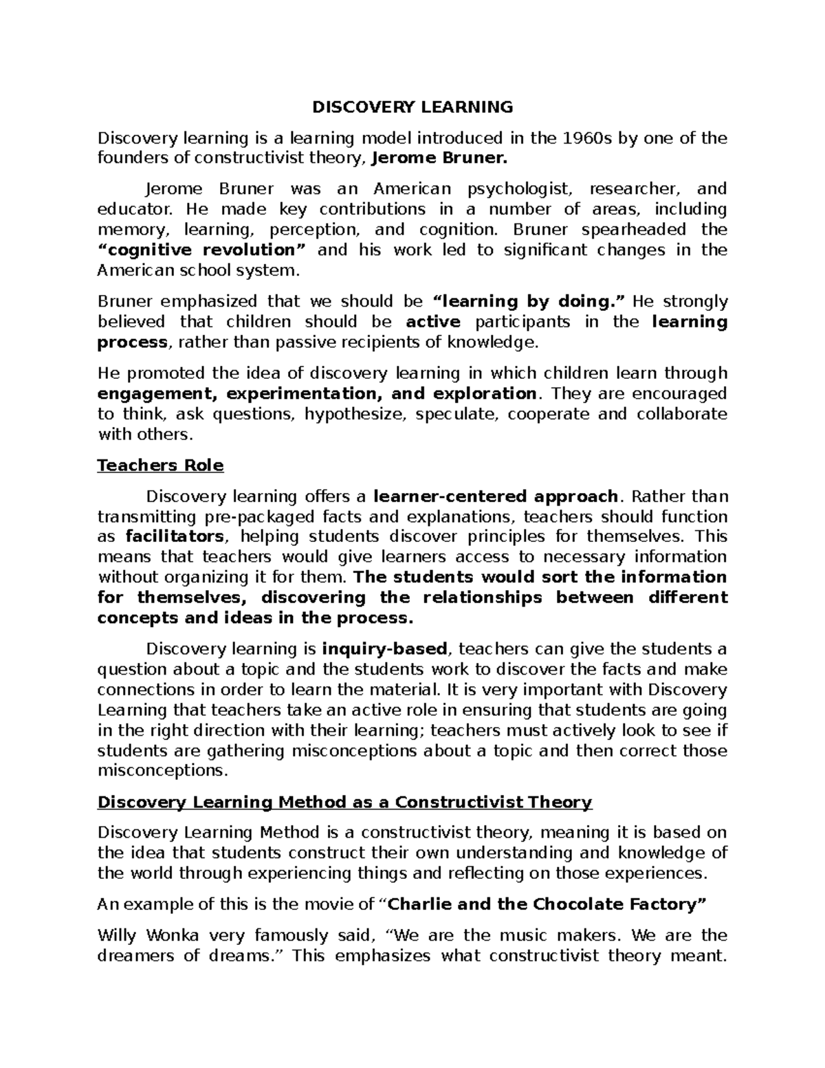 Discovery Learning: The Constructivist Approach in Education - Studocu