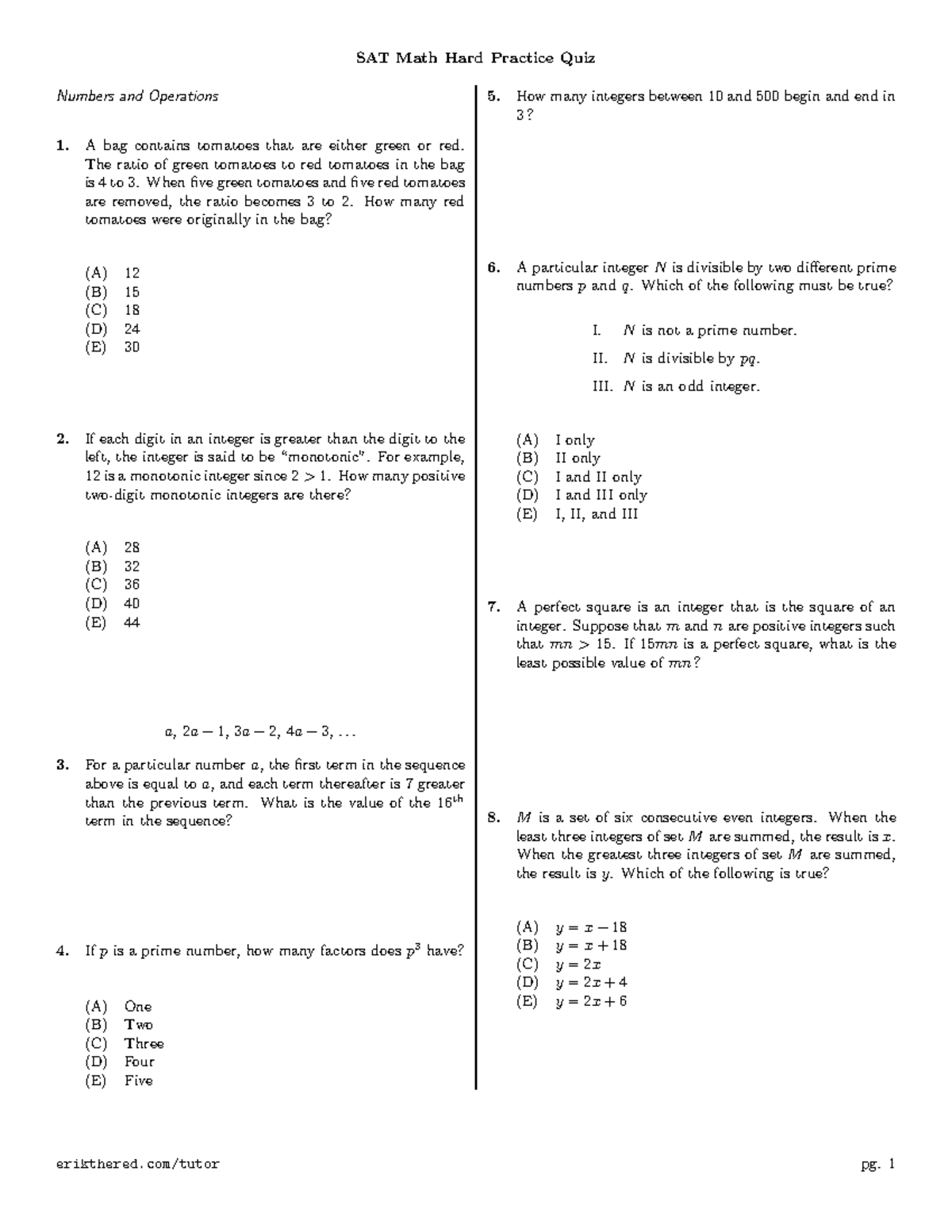 SAT Math Hard Practice Quiz 5: Challenging Problems and Solutions - Studocu