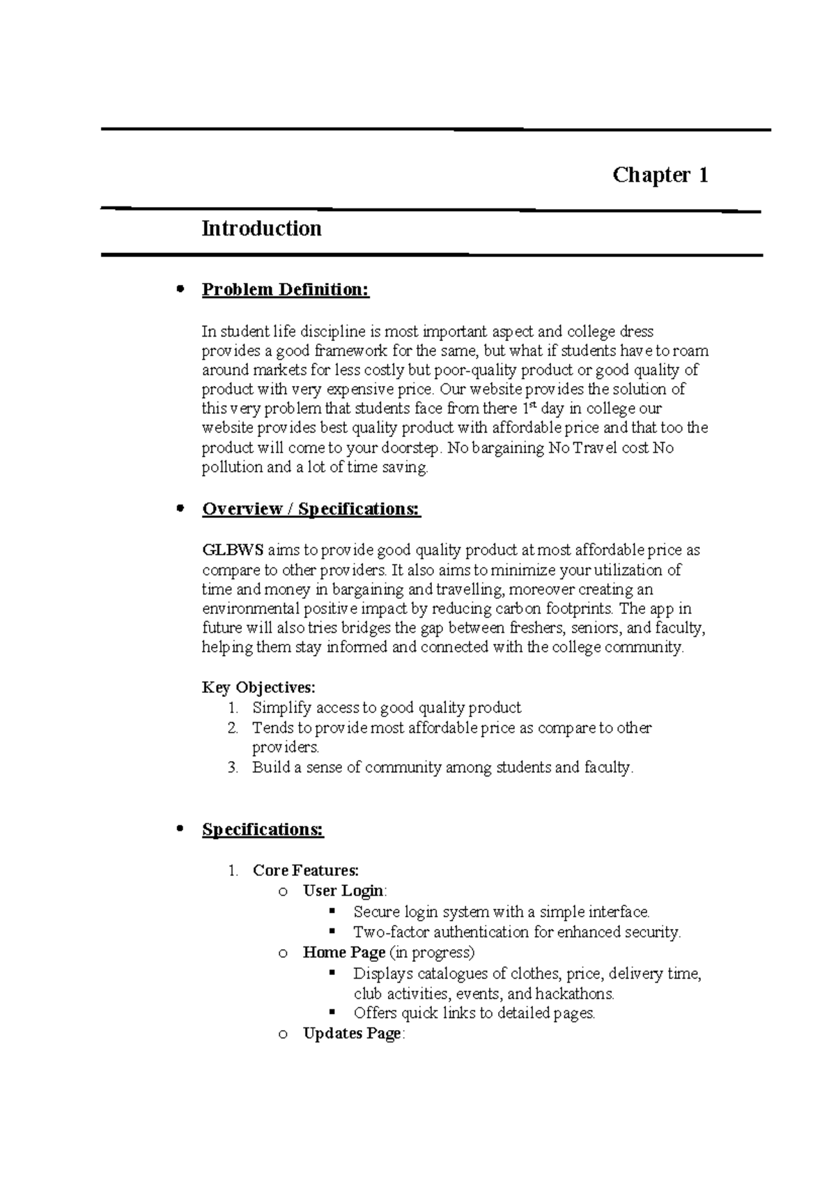MP Report Chapter 1: Introduction to GLBWS and Problem Definition - Studocu