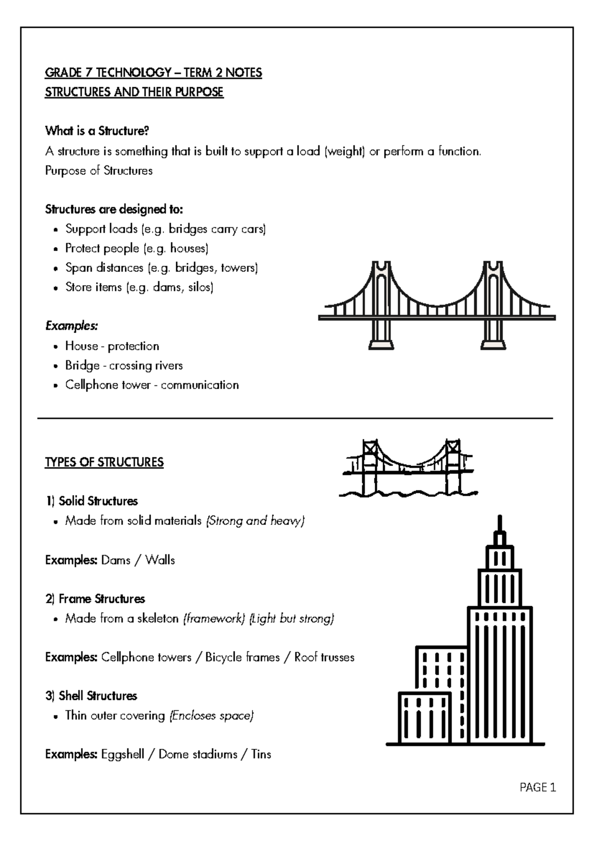 TECH 7 Term 2 - Structures & Their Purpose Exam Notes - Studocu