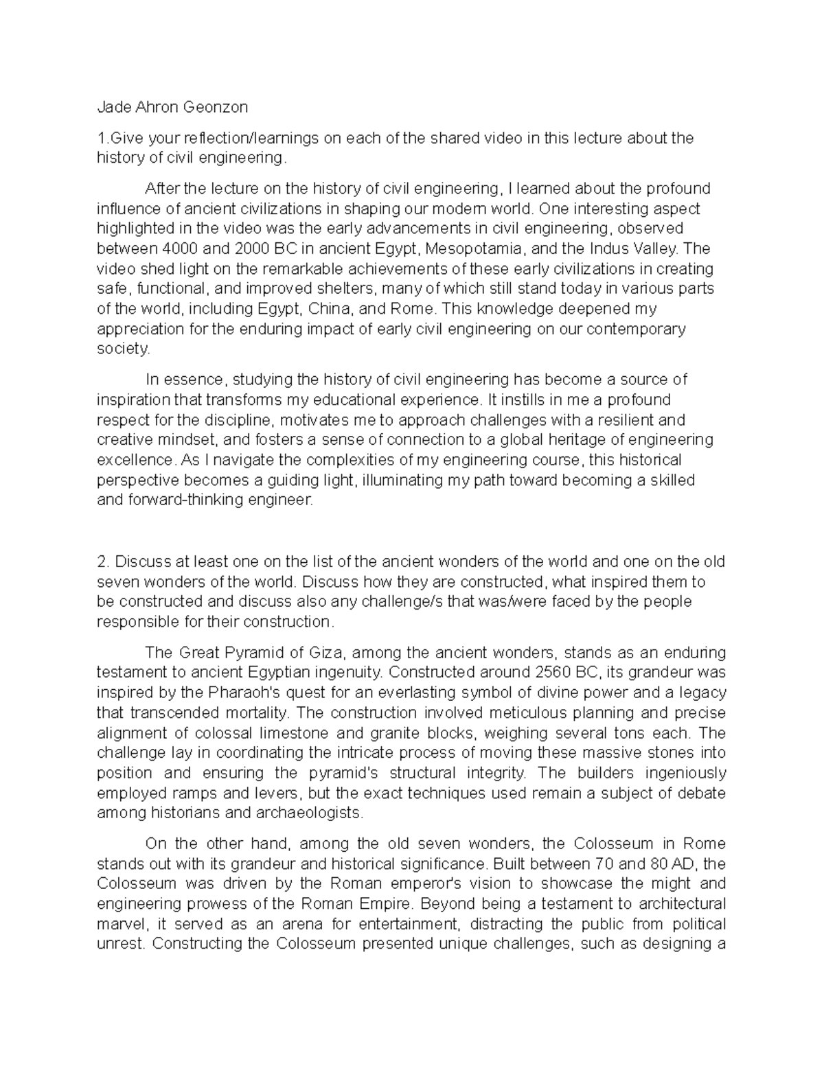 Geonzon-Week 2 HW - Summary Civil Engineering Orientation - Jade Ahron ...