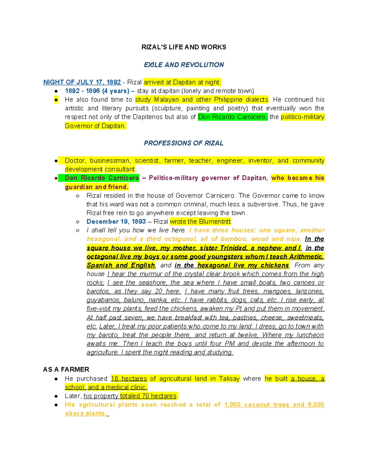 RLW - Midterm Summary: Jose Rizal's Life, Works & Execution - Studocu