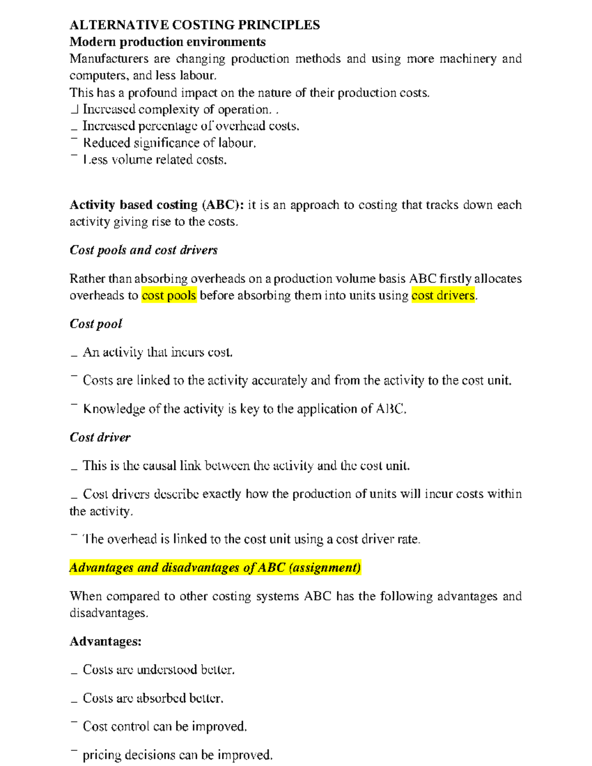 Alternative Costing Principles: ABC & Target Costing Explained - Studocu