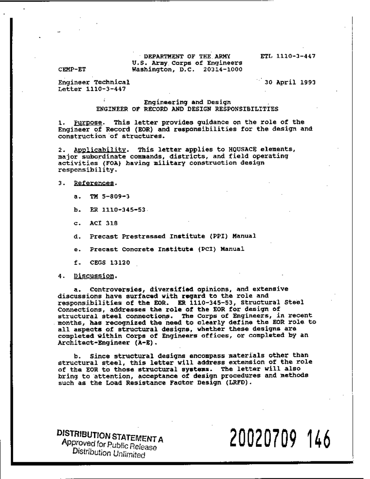 ETL 30 Apr 93: Engineer of Record & Design Responsibilities - Studocu