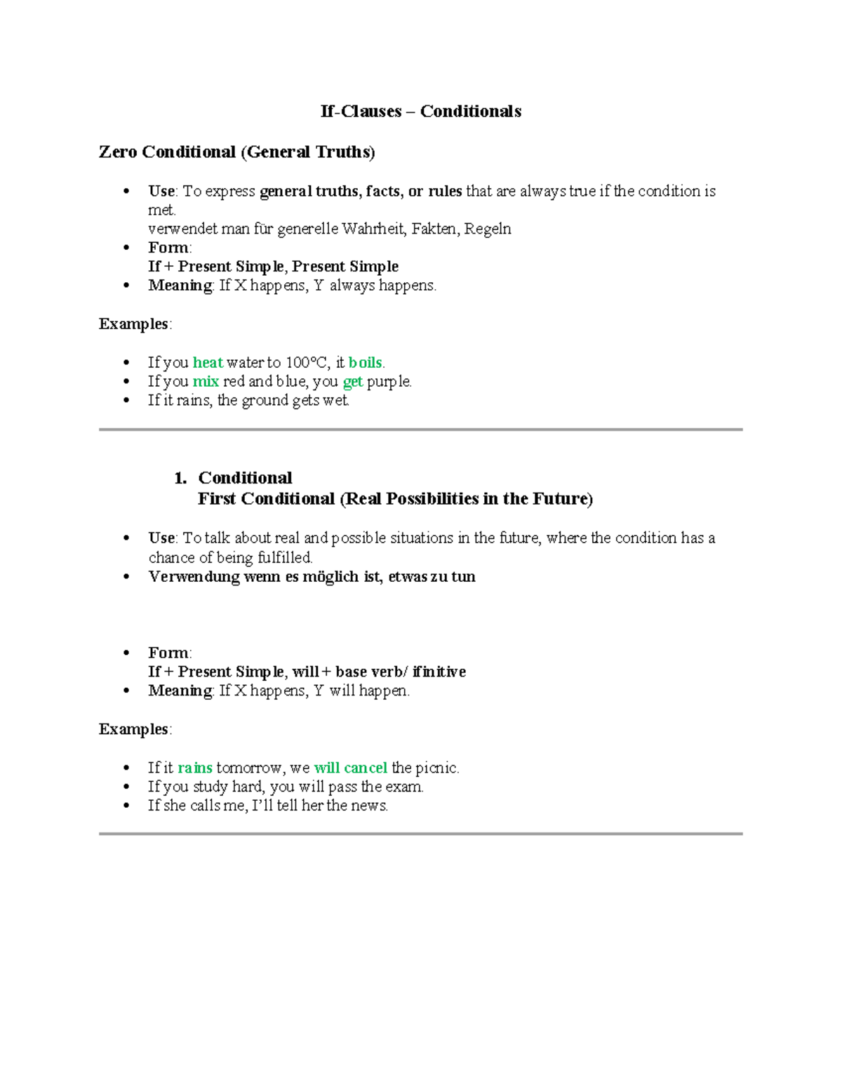 ALL Conditionals - Übungen (Zero, First, Second, Third) - Studocu