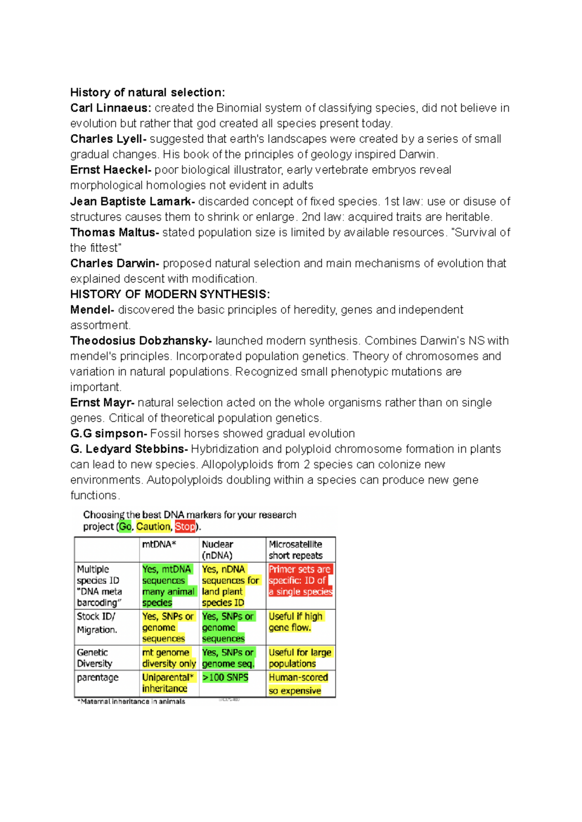 EVO 101: Cheat Sheet on Natural Selection and Modern Synthesis - Studocu