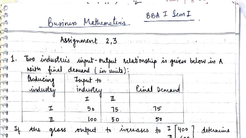 BBA I Sem I Business Mathematics Assignment 2 & 3 Analysis - Studocu