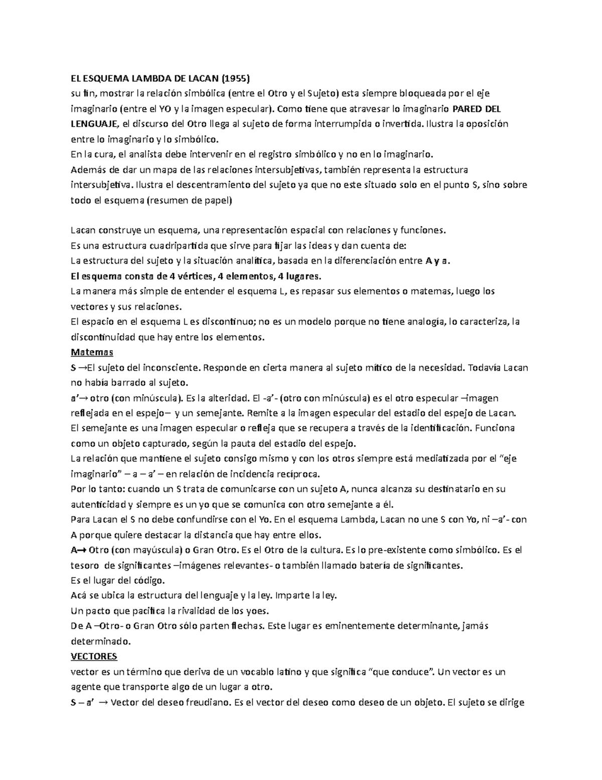 Esquema Lambda de Lacan: Análisis de Relaciones Simbólicas y Ejes - Studocu