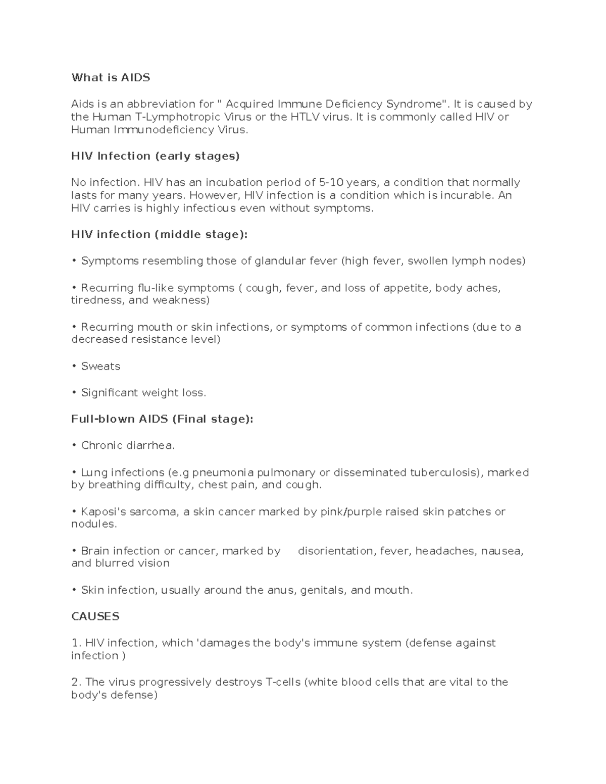 AIDS Overview: Understanding HIV Infection Stages and Symptoms - Studocu