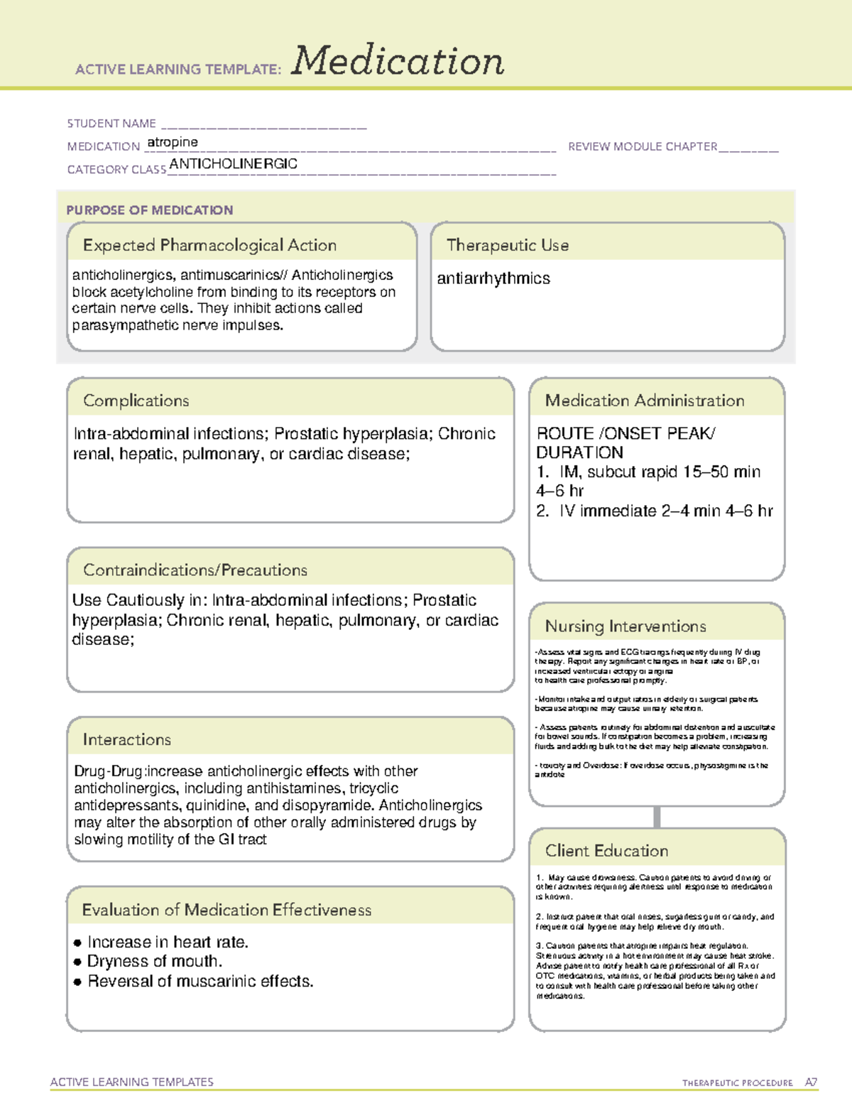 Active Learning Template: Anticholinergic Medications Overview - Studocu