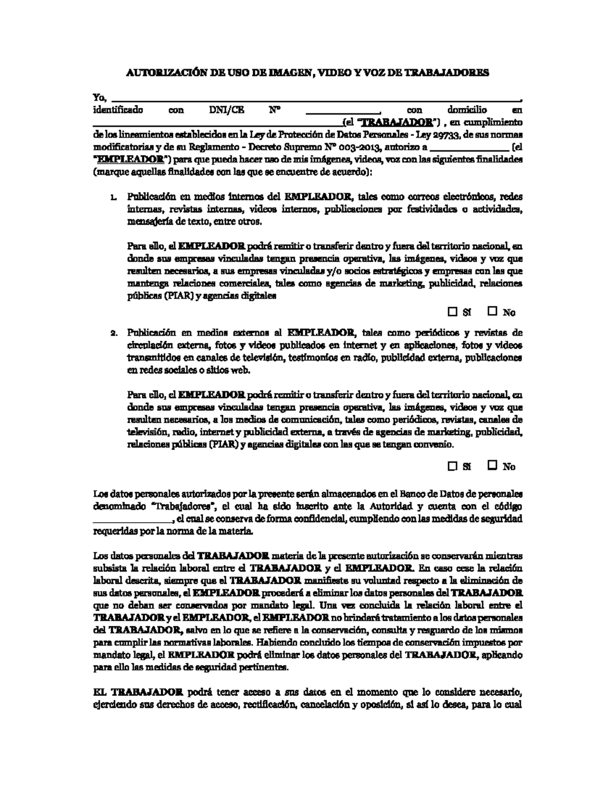AUTORIZACIÓN DE USO DE IMAGEN, VIDEO Y VOZ DE TRABAJADORES - Studocu