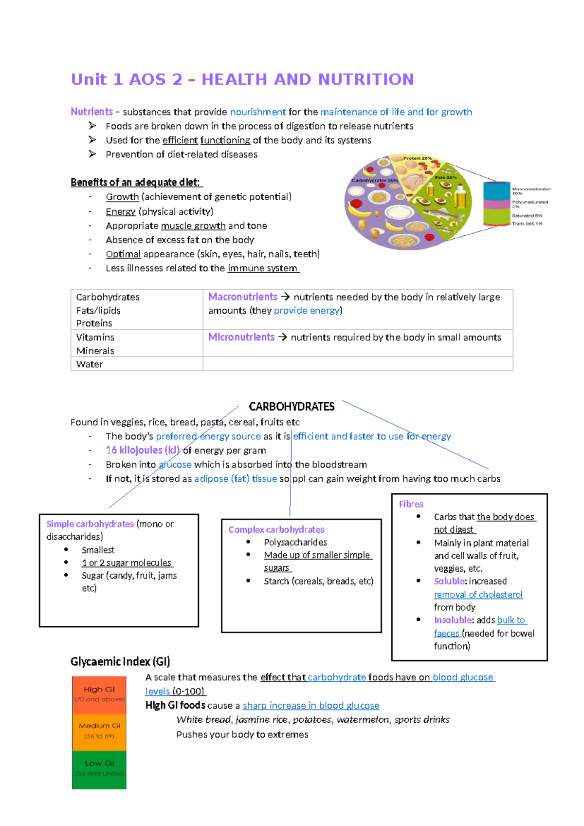 Health AND Nutrition Notes - Unit 1 AOS 2 – HEALTH AND NUTRITION ...