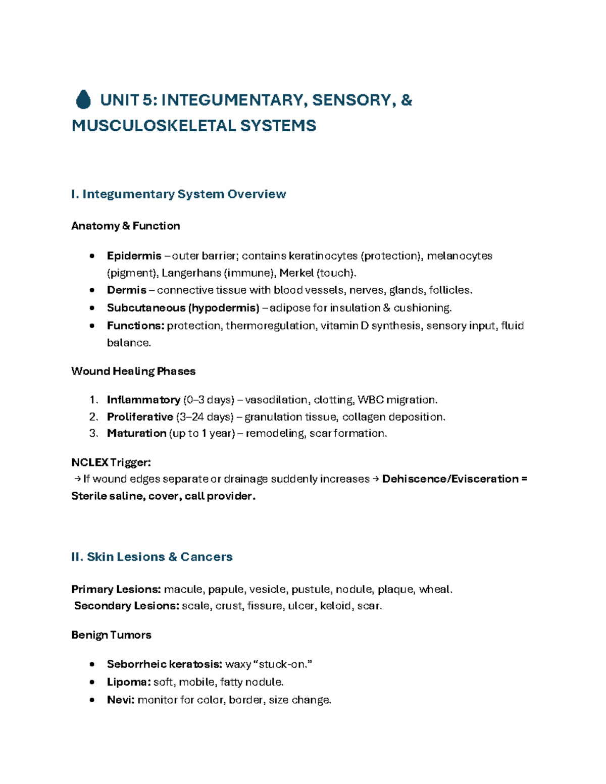 NSG520 EXAM 2 Study Guide: Integumentary, Sensory, Musculoskeletal ...