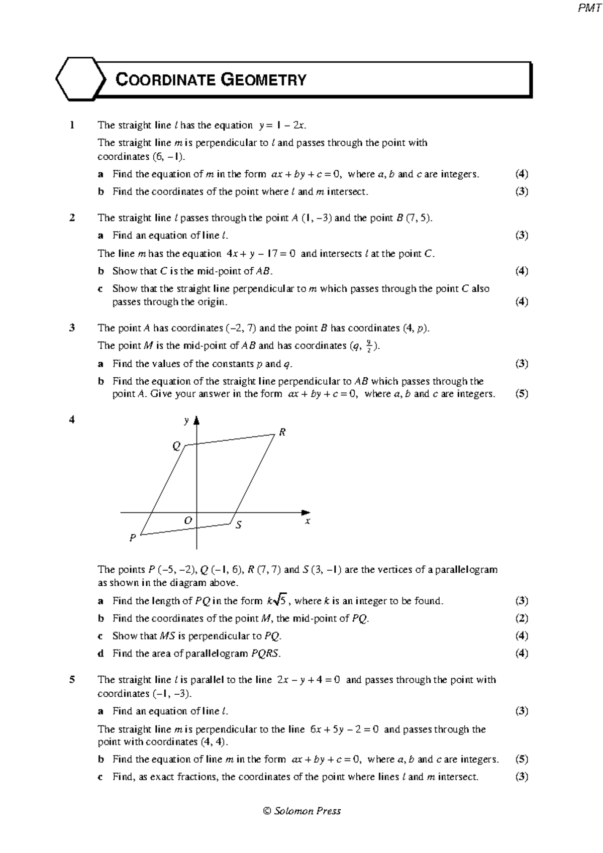 PMT Coordinate Geometry 1: Exam Style Questions and Solutions - Studocu
