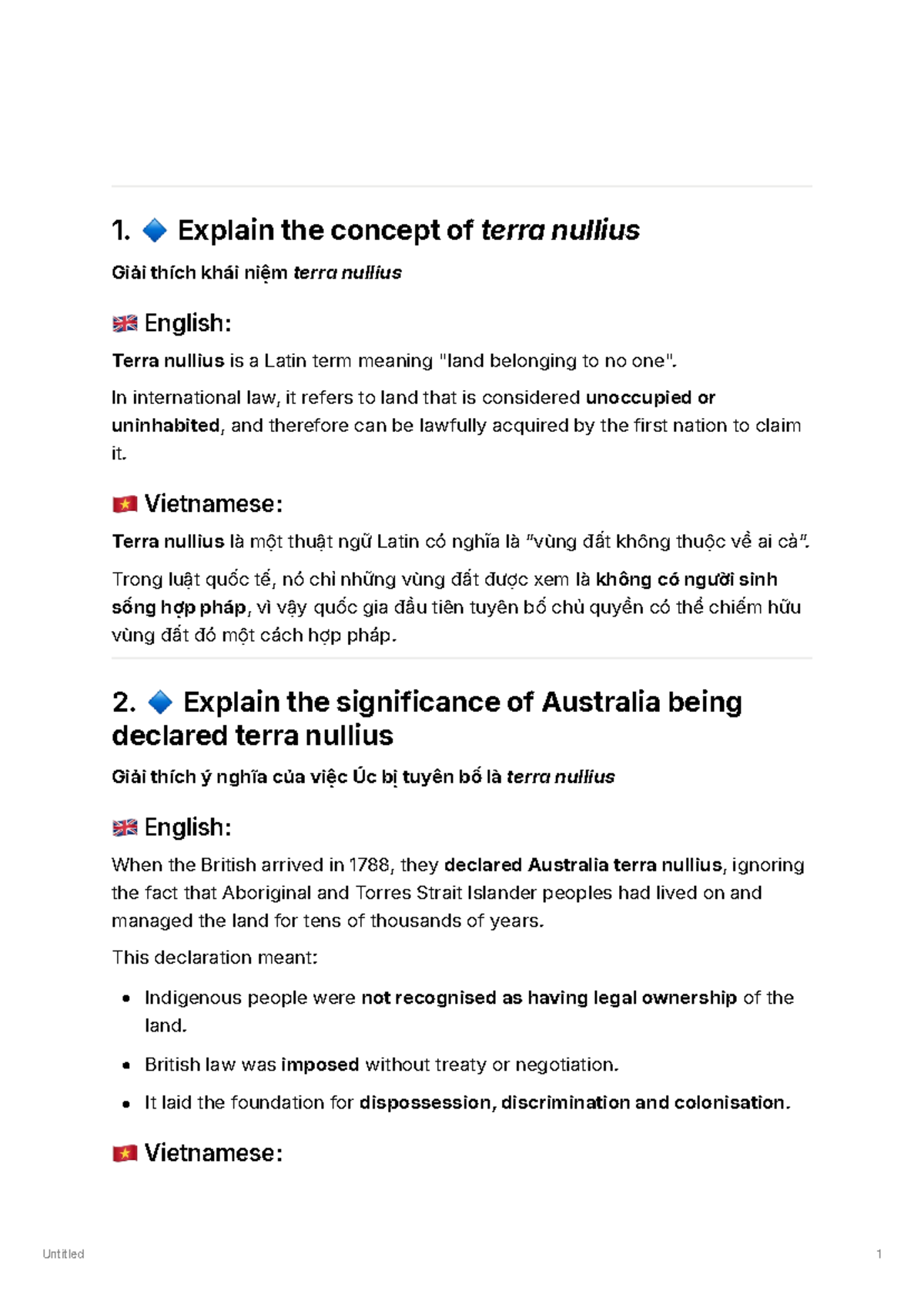 Legal Concepts of Terra Nullius and Native Title in Australia - Studocu