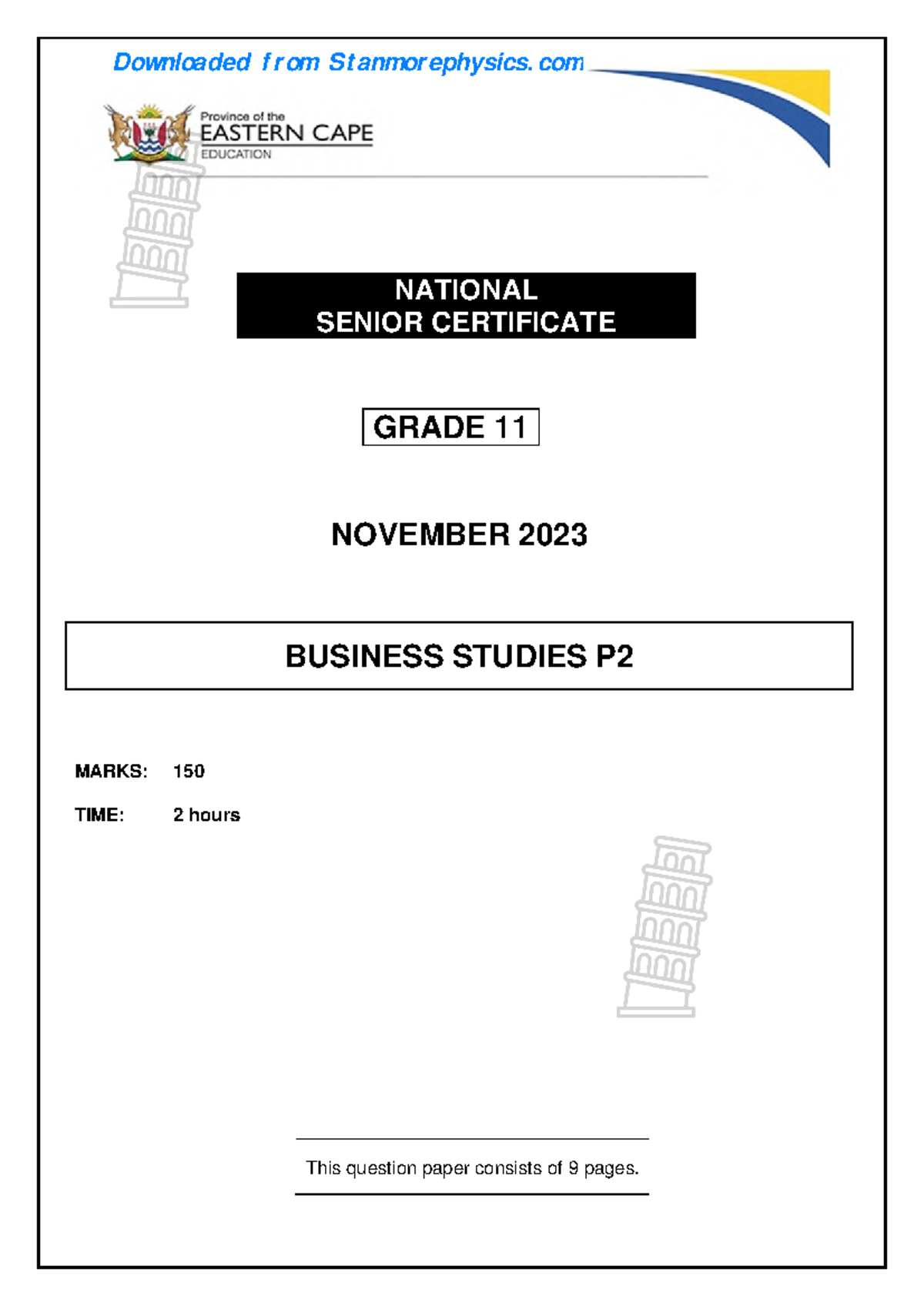 EC Business Studies Grade 11 Nov 2023 Paper 2 & Memo Analysis - Studocu