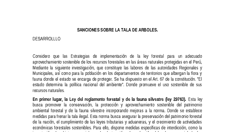 SANCIONES Y ESTRATEGIAS PARA LA TALA DE ÁRBOLES EN PERÚ - Studocu