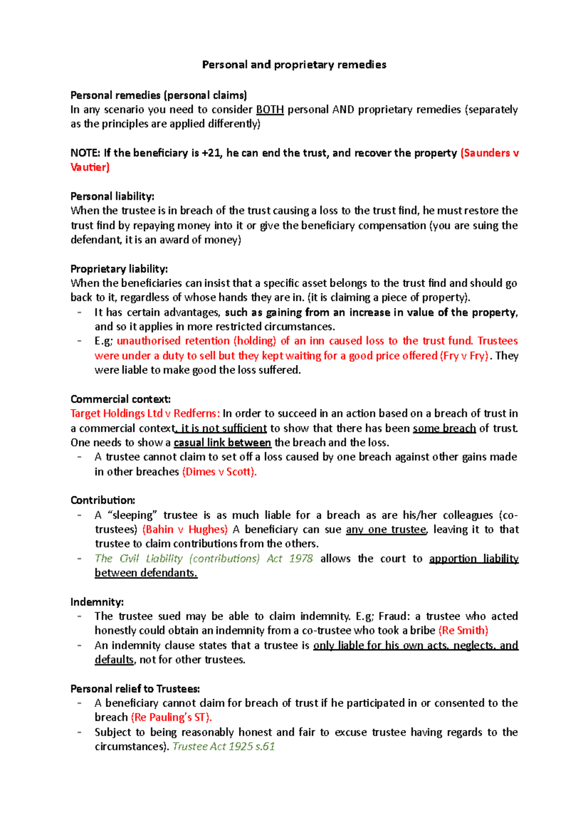 ETR - Personal and Proprietary Remedies in Trust Law Explained - Studocu