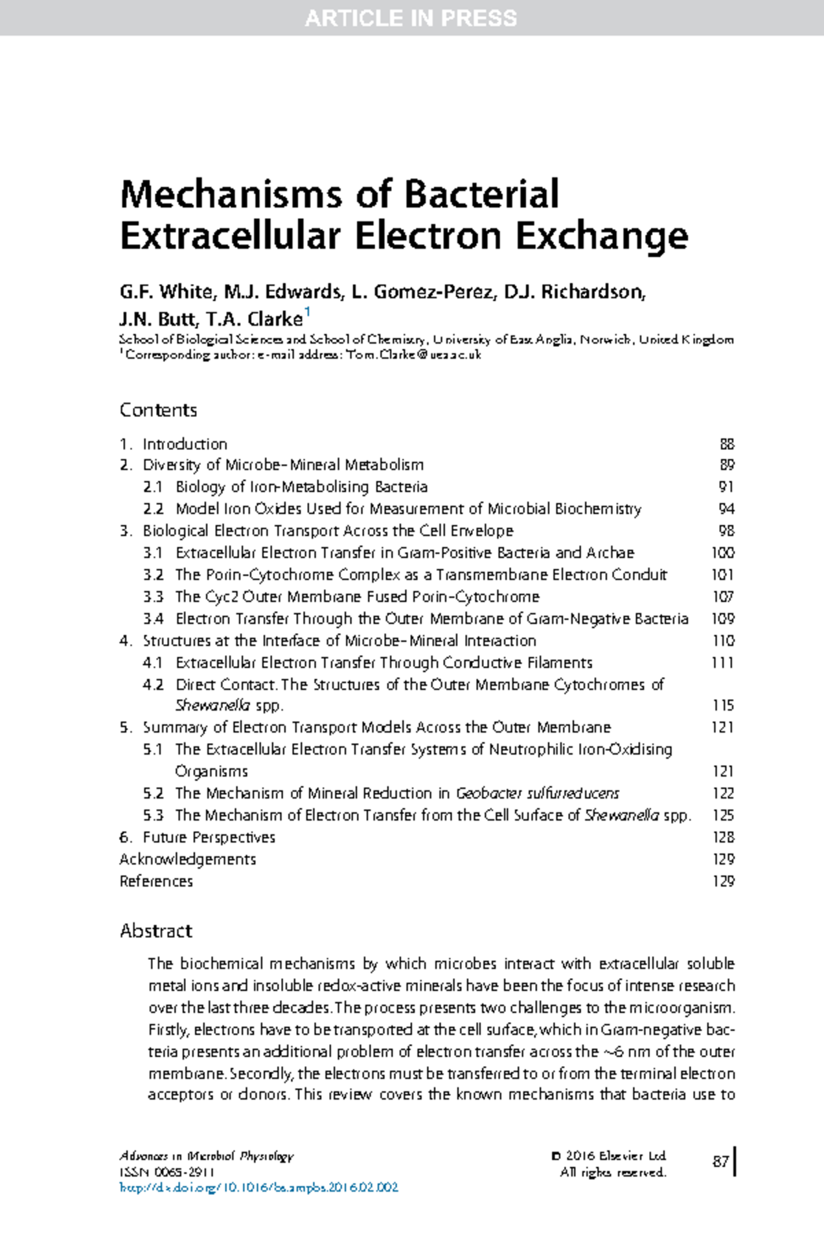 Mechanisms of Extracellular Electron Transfer in Bacteria (BIO 2016 ...