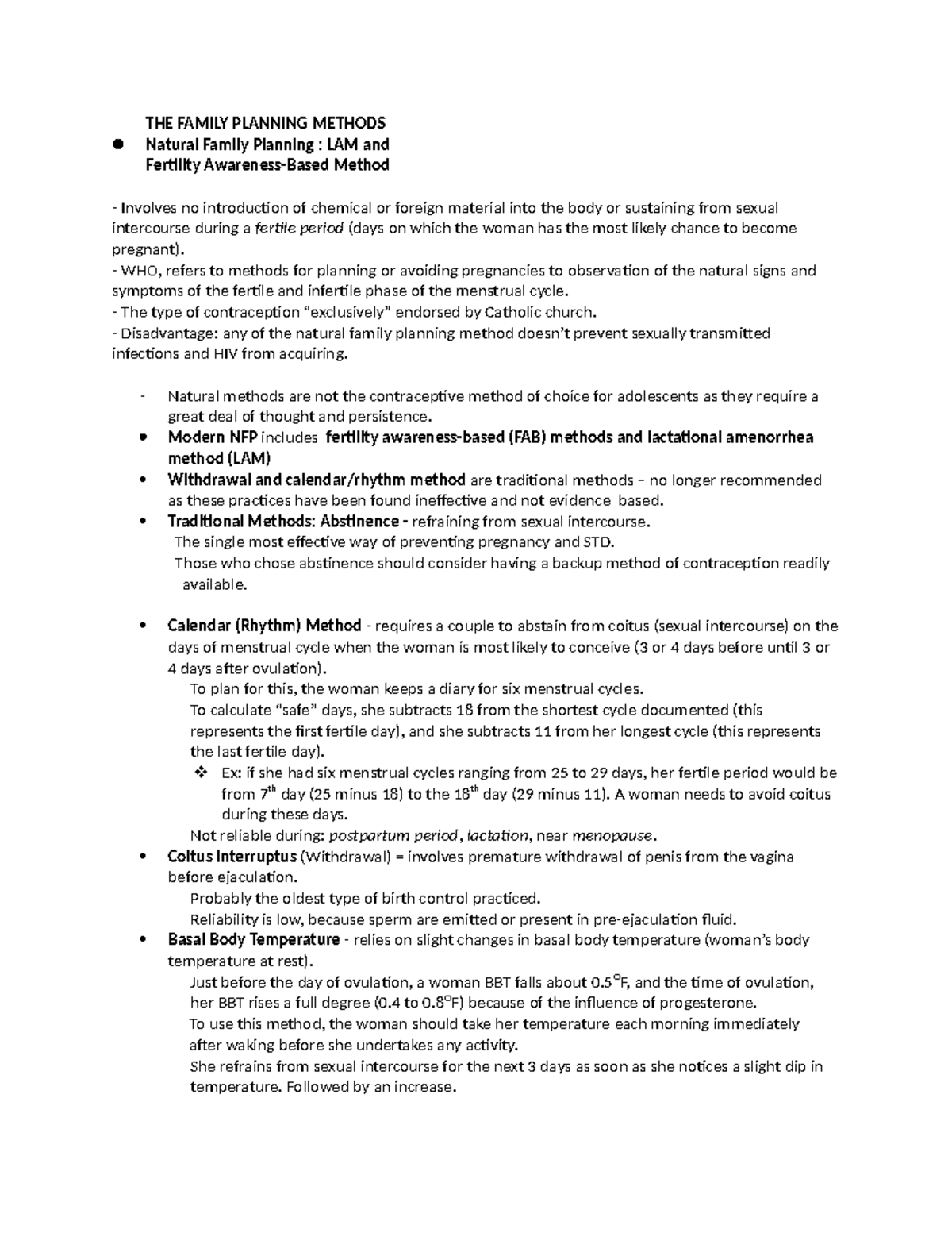 Family Planning Methods: Overview of Natural and Hormonal Options - Studocu