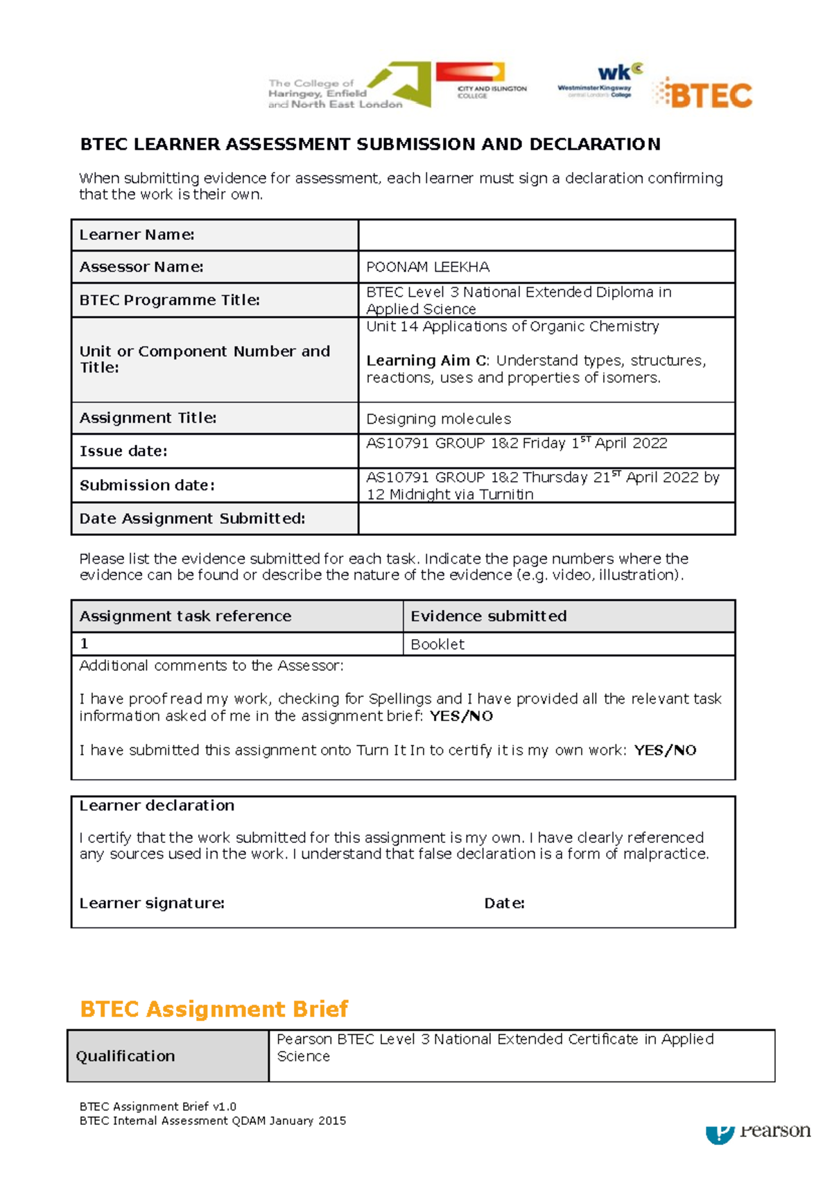 Unit 14 LA C Assignment: Designing Molecules in Organic Chemistry - Studocu