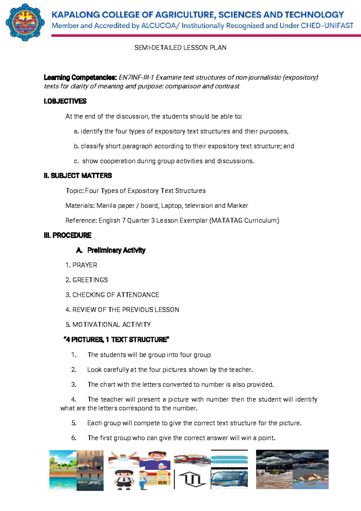 EN7 Lesson Plan: Exploring Expository Text Structures and Activities ...