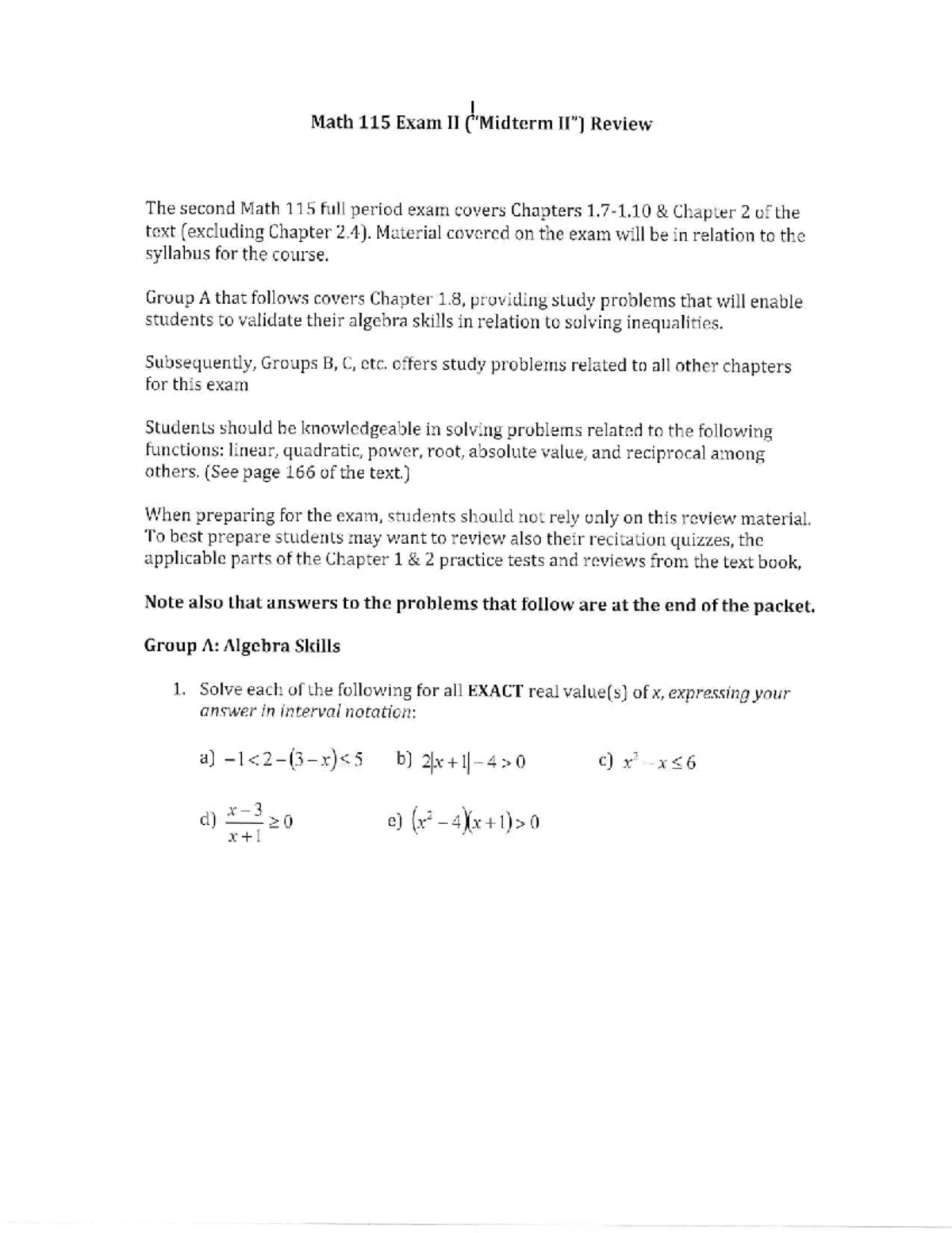 Math 115 Midterm Exam II Review and Study Guide - Studocu