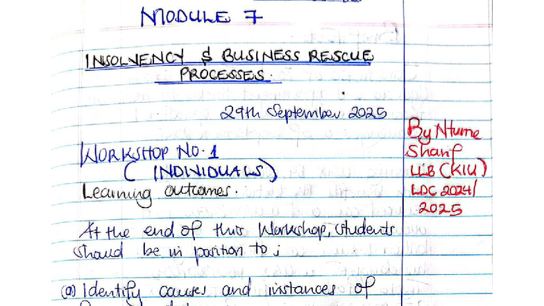 Insolvency Law Notes - Course Code: N10DULE T GUSINESS RESCUE - Studocu