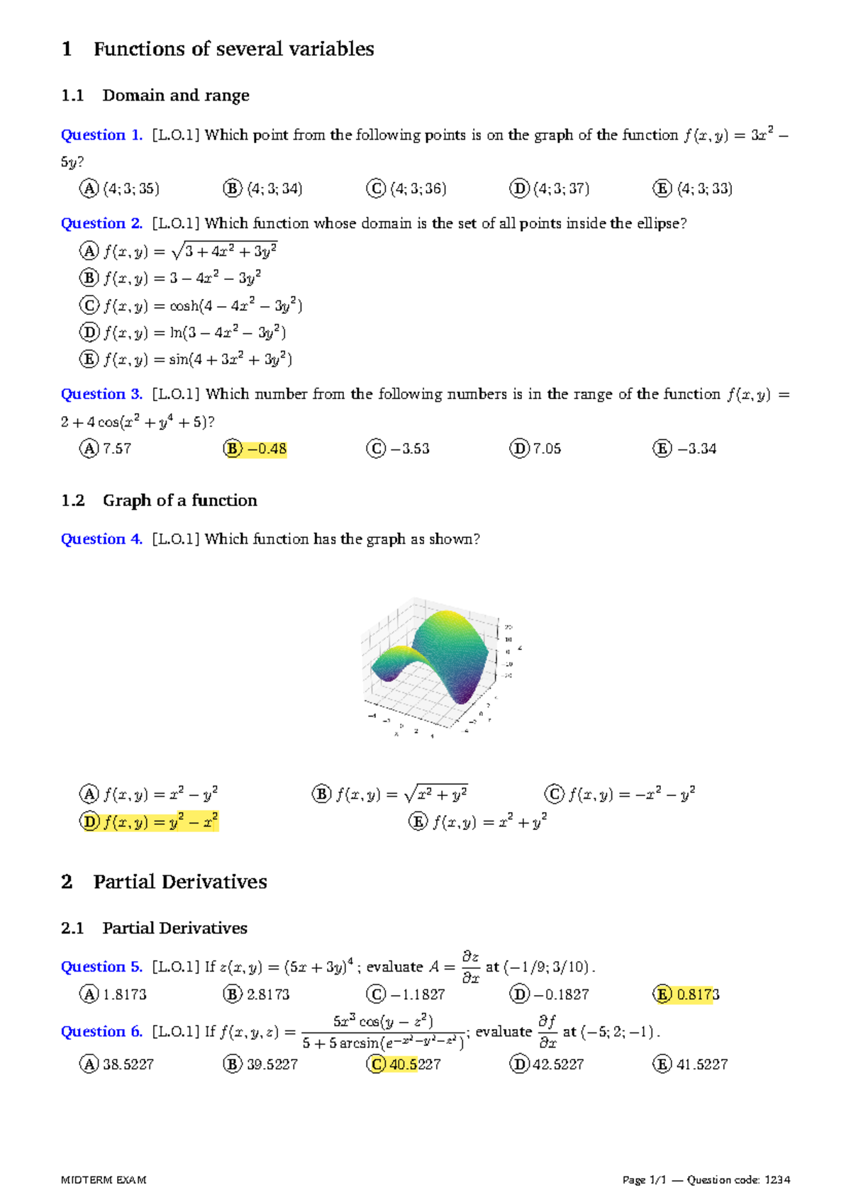 Soan bai giang final - 1 Functions of several variables 1 Domain and range Question 1. [L.O ...